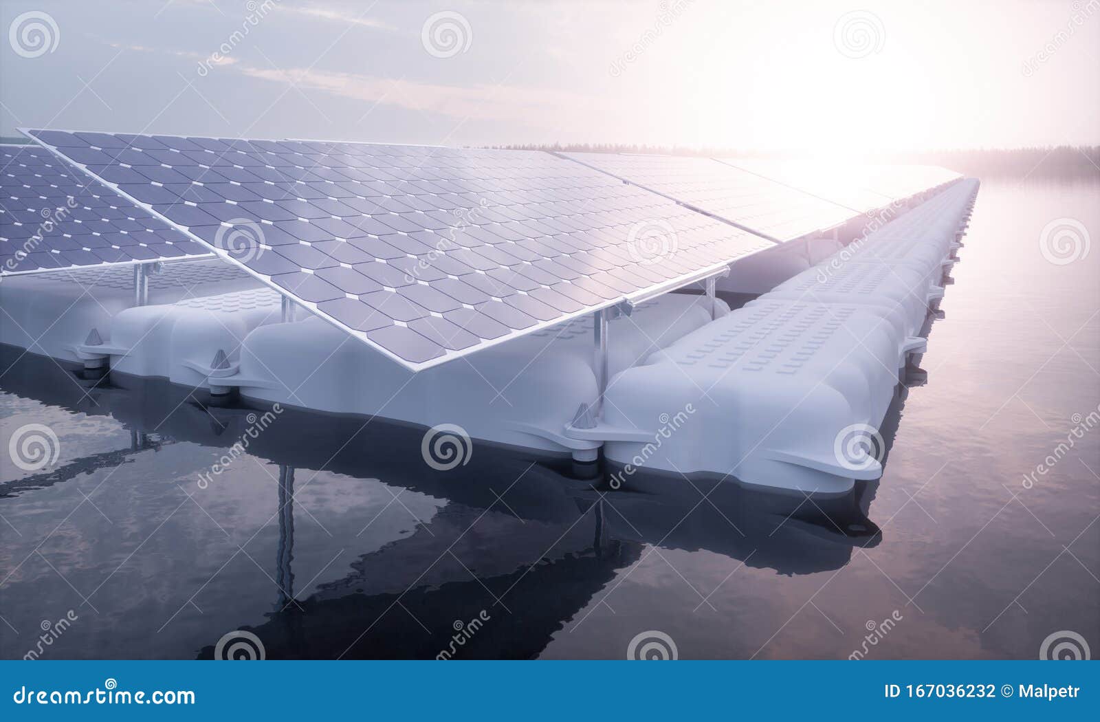 A Closeup Picture of a Floating Array of Solar Panels Installed on a ...