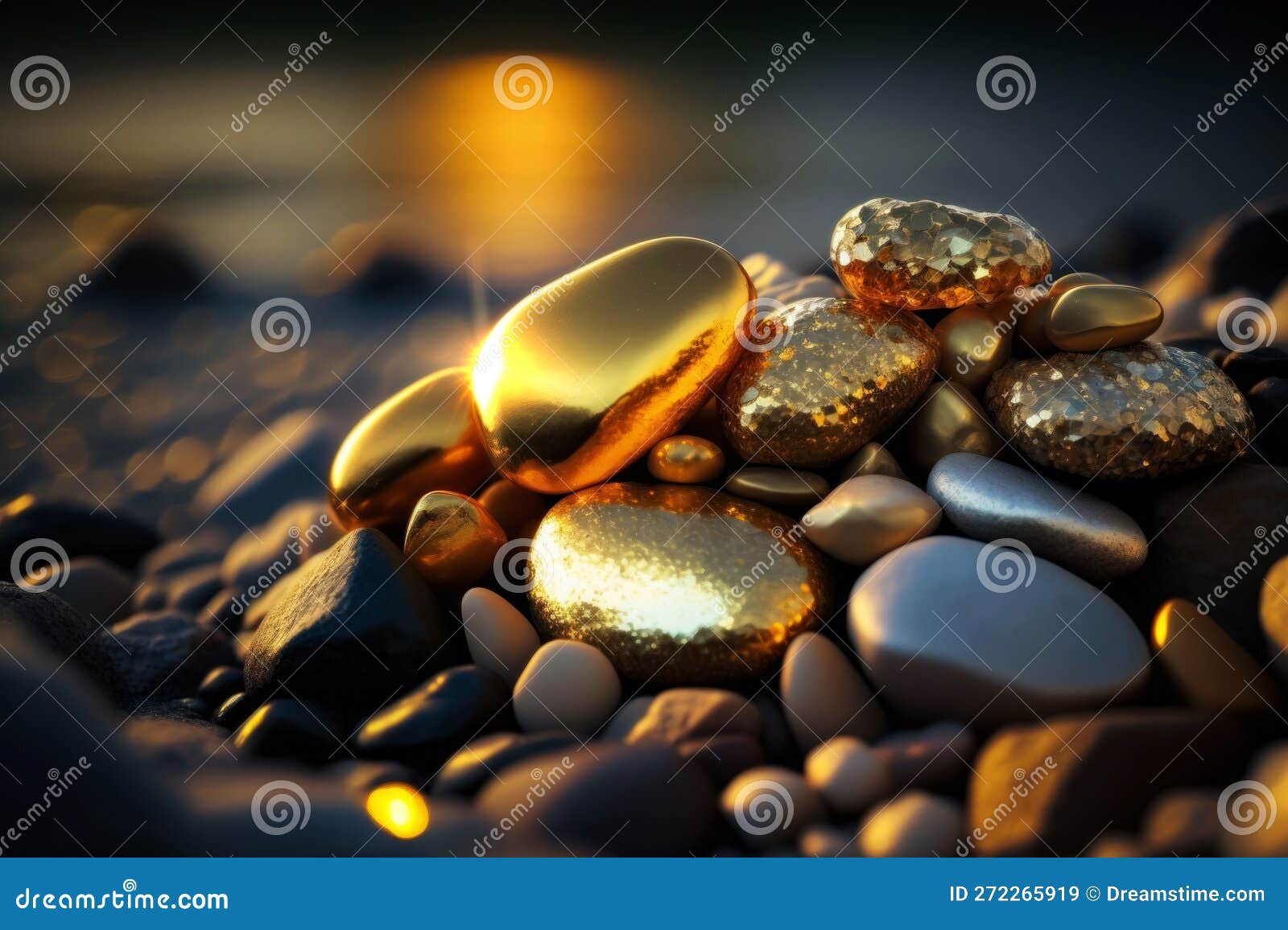 Closeup of a Piece of Shining Gold Nugget on a Stack of Pebbles Stock ...