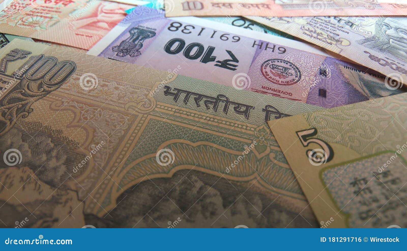 Closeup of a Pile of Different Indian Rupee Notes Stock Photo - Image ...