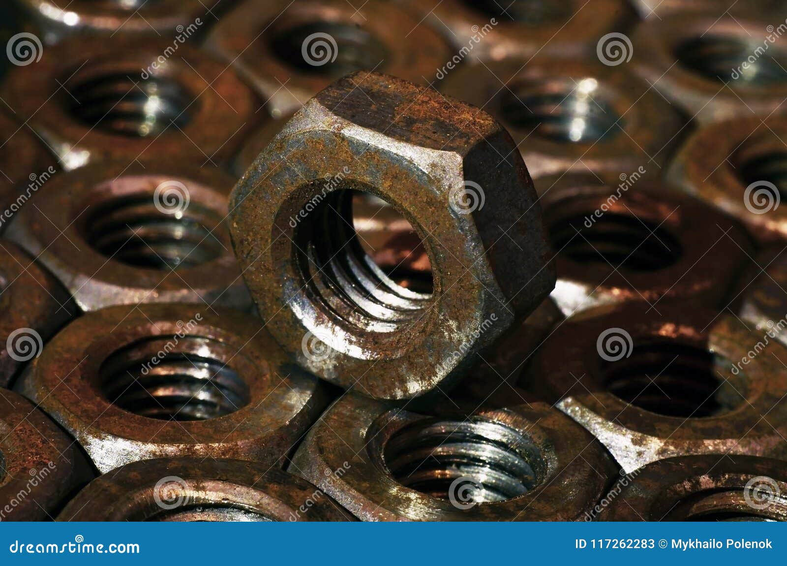 Close-up of rusty nuts stock image. Image of hardware - 117262283