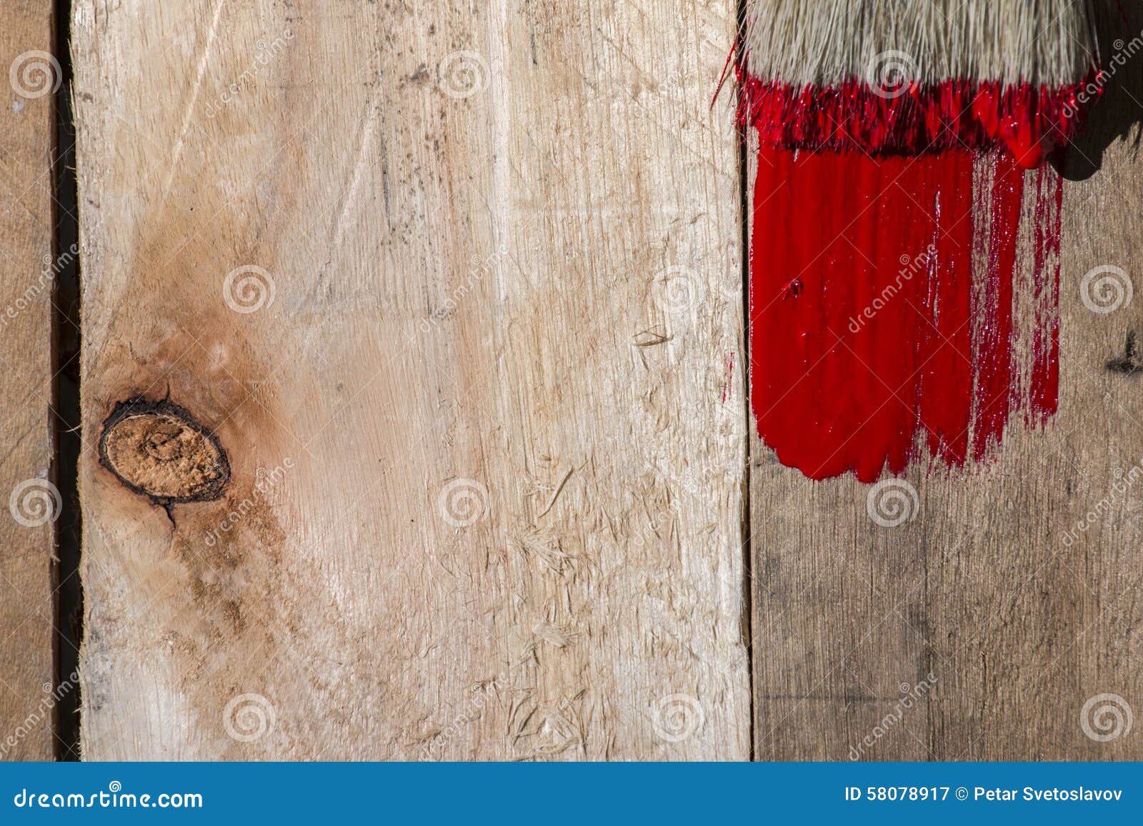 Closeup of Pine Plank Being Painted in Red Color Stock Image - Image of ...