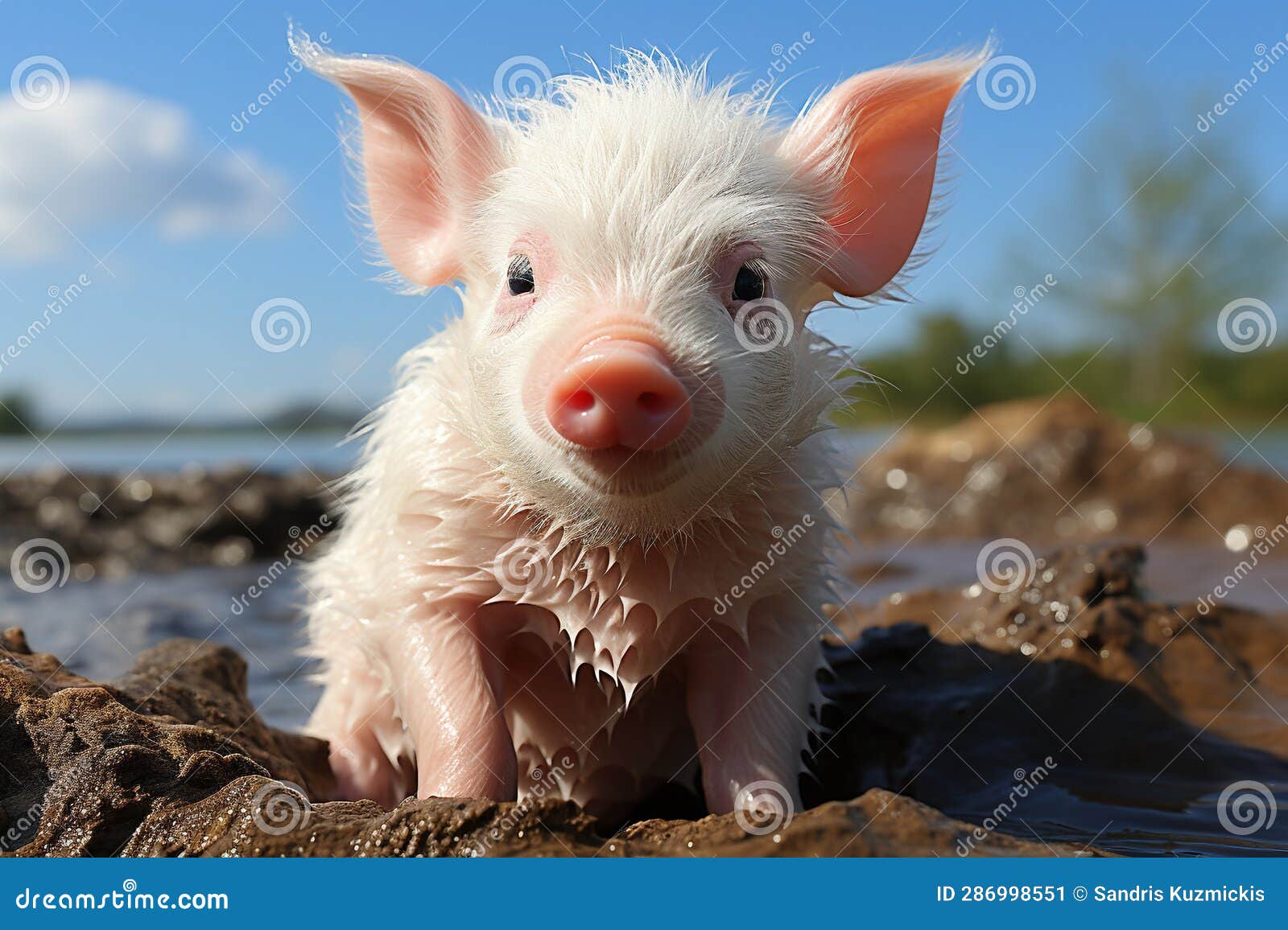 Closeup Pink Small Fluffy Pig Stock Illustration - Illustration of ...
