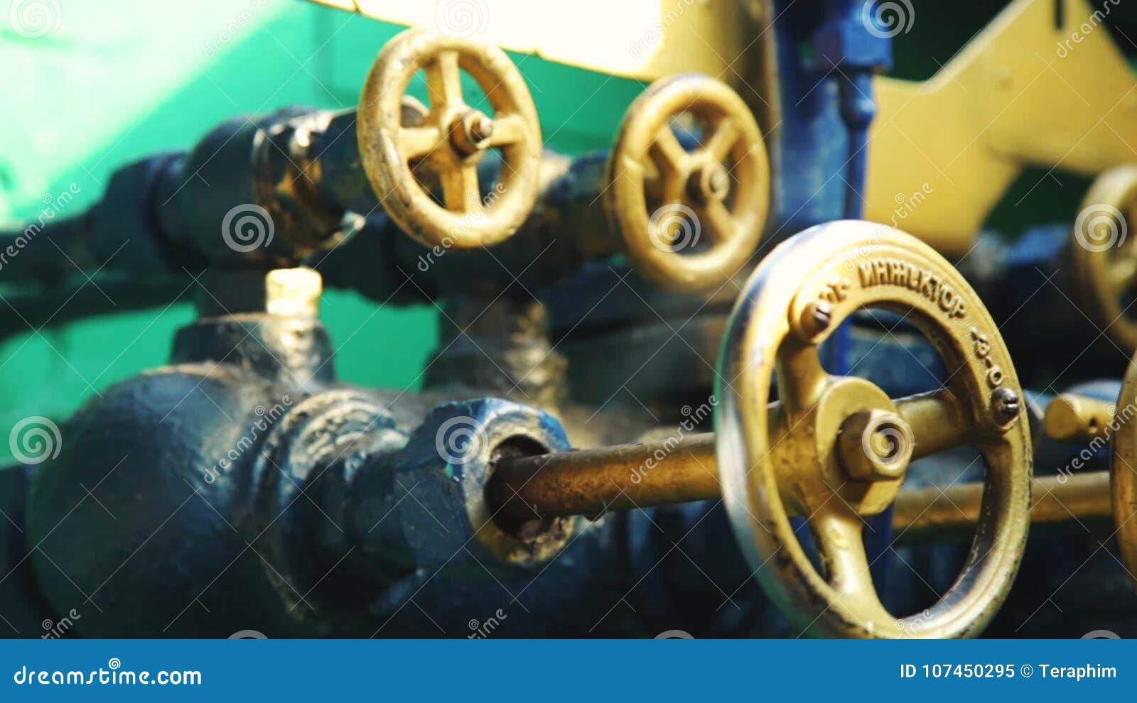 Closeup of Pipes and Faucet Valves of Heating System in a Steam Train ...