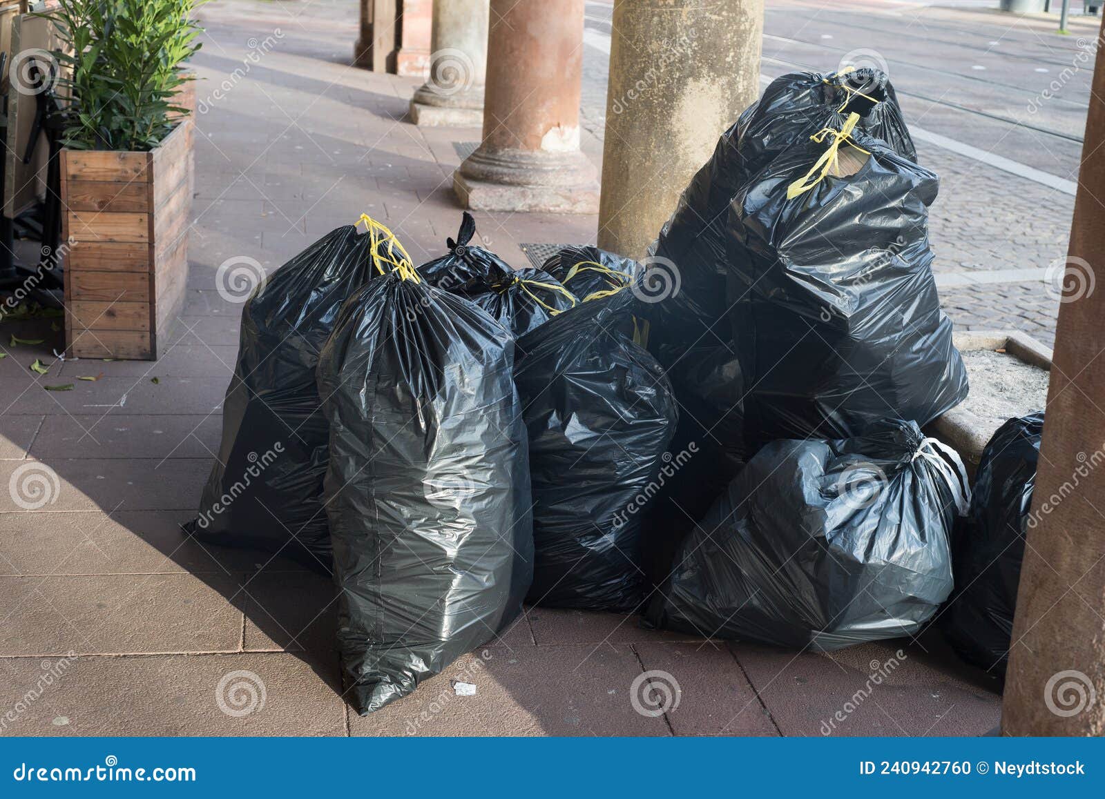 Plastic Bags Garbage Stacked in the Street Stock Photo - Image of bags ...