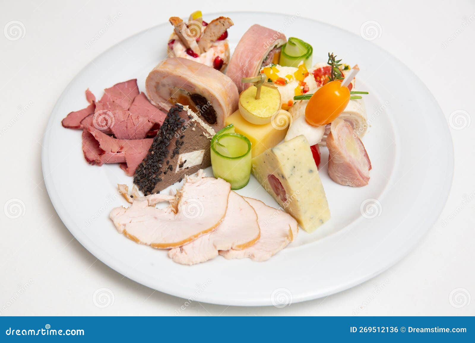 Closeup of a Plate with Different Types of Cheese and Ham. Stock Photo ...