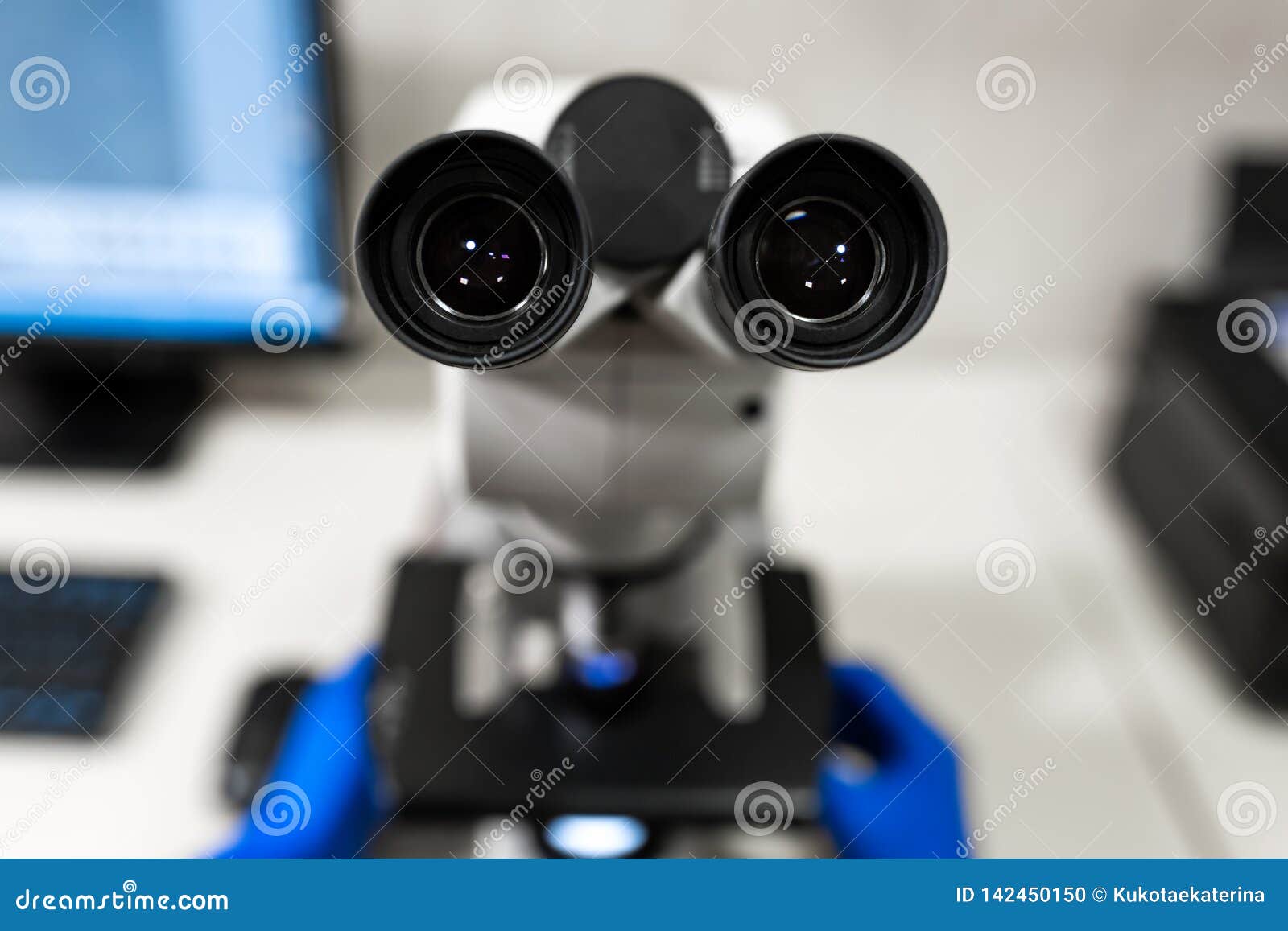 Closeup Point of View of Laboratory Assistant Looking through ...