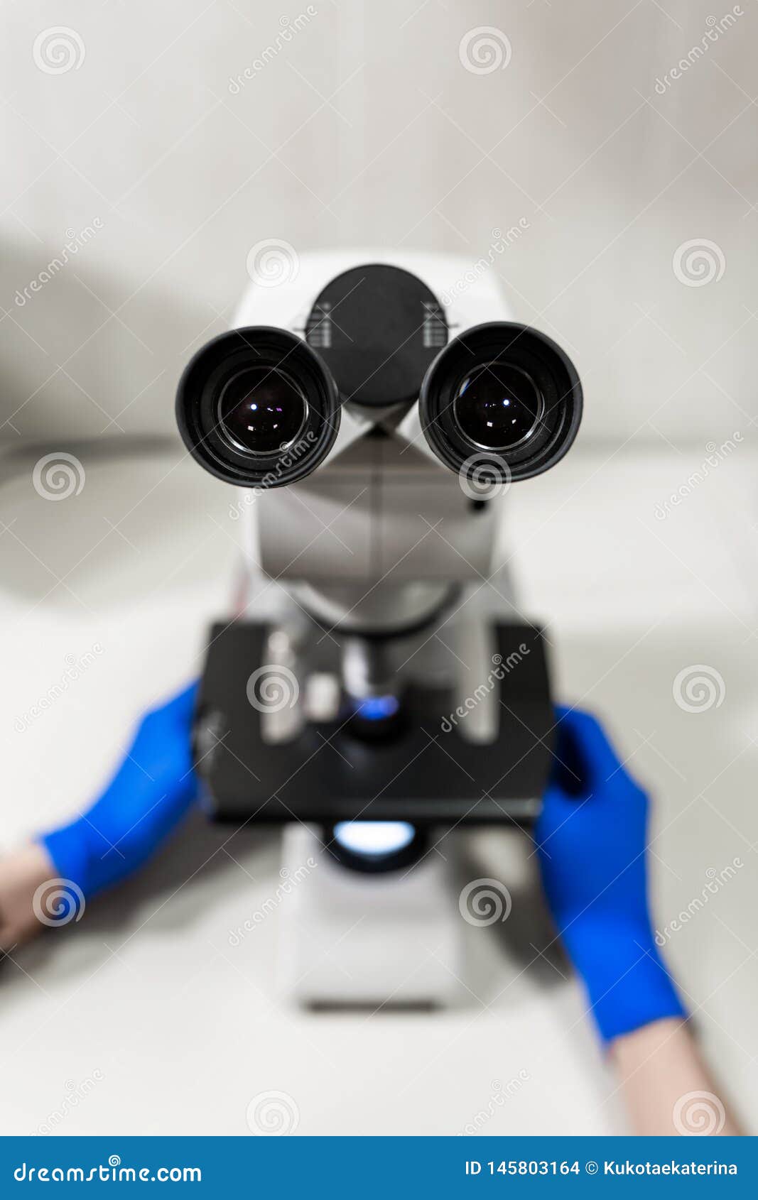 Close Up Point of View of Laboratory Assistant Looking through ...