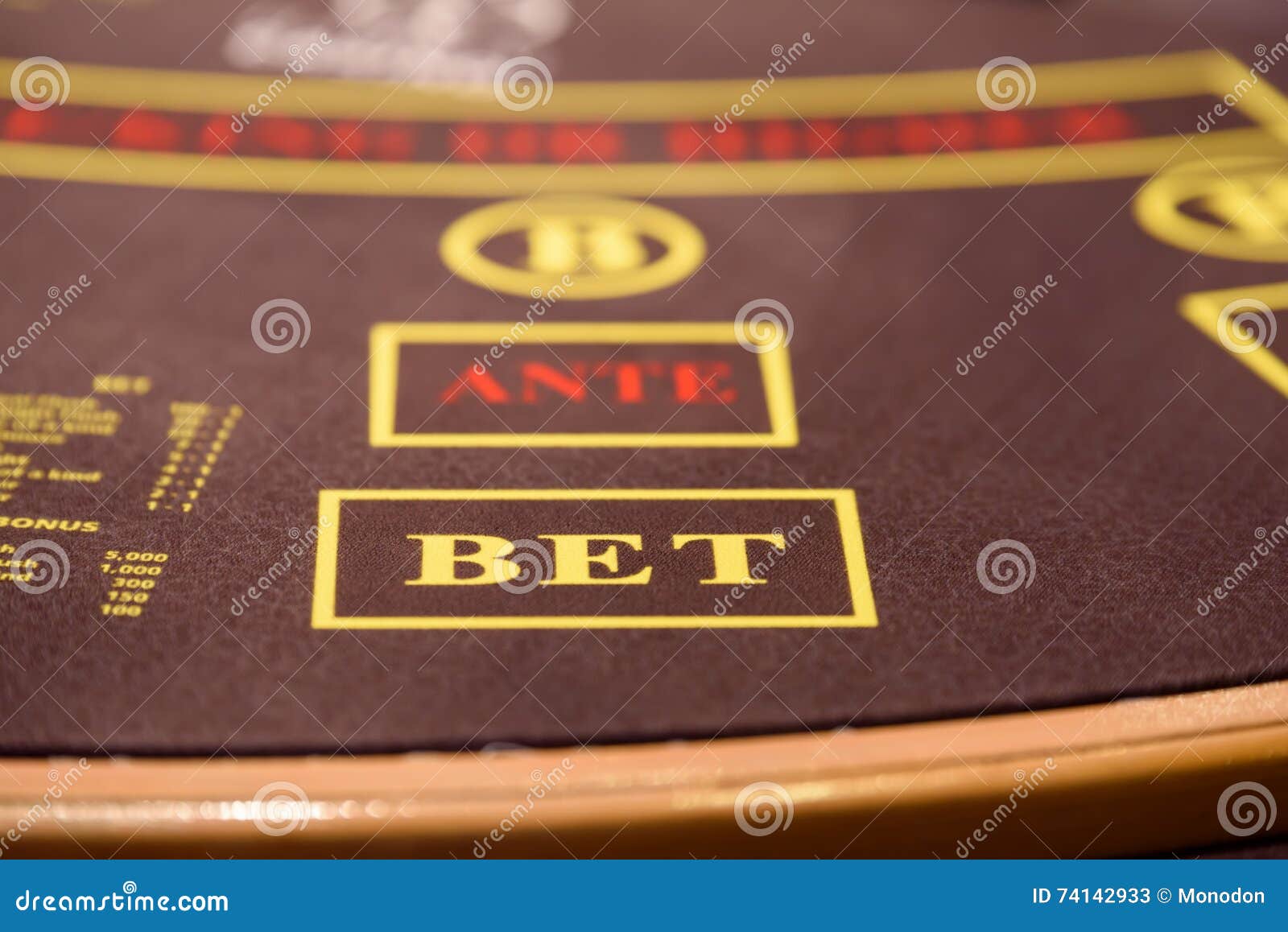 Closeup of Poker Table with Bet and Ante Lables Stock Image - Image of ...