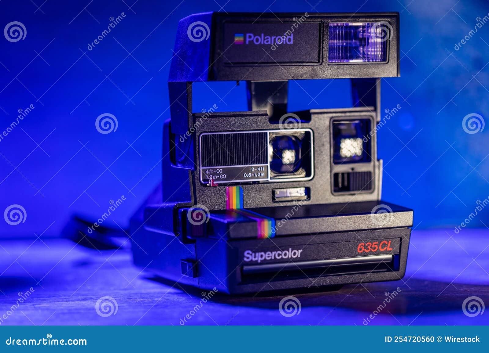 Closeup of a Polaroid Supercolor 635CL Camera with Blue Background ...