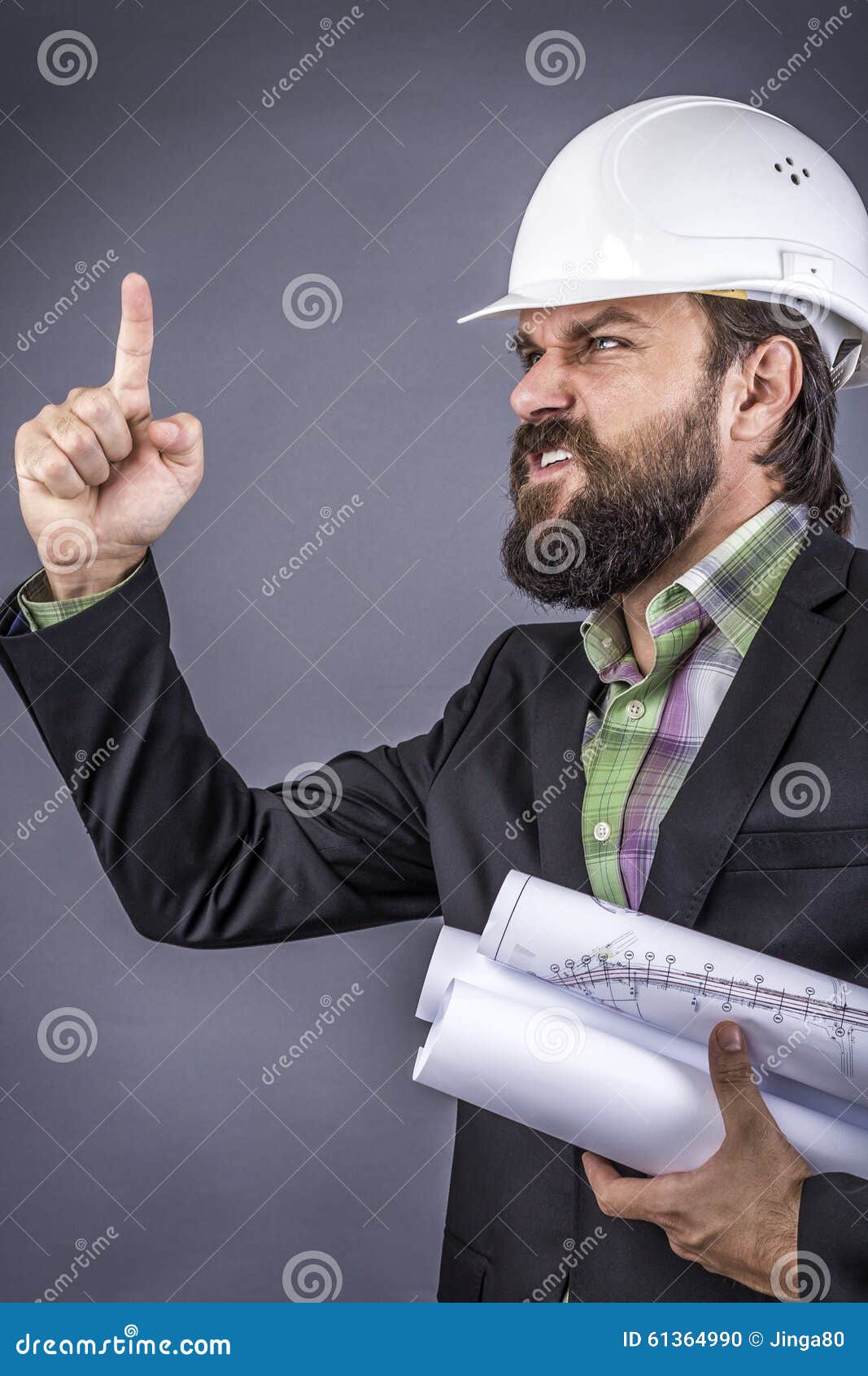 Closeup Portrait of an Angry Engineer Threatening Stock Photo - Image ...
