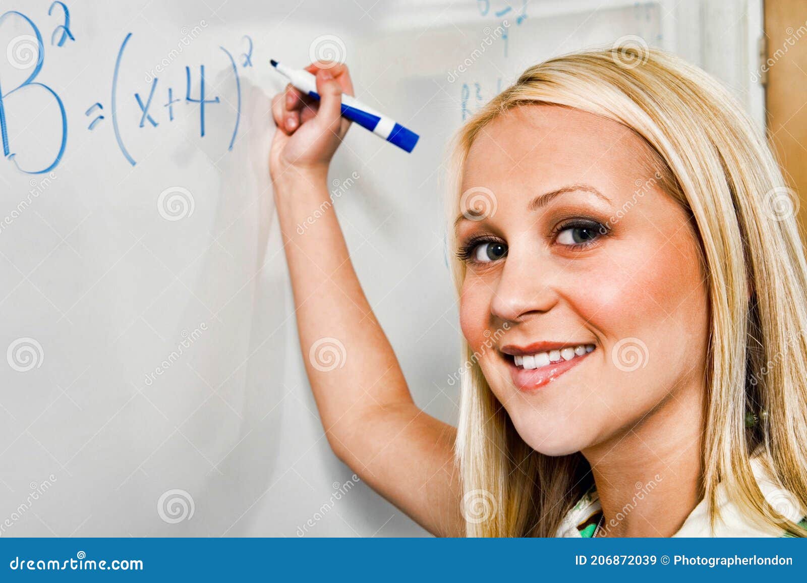 Closeup Portrait of Beautiful Student Solving Algebra Equation on ...
