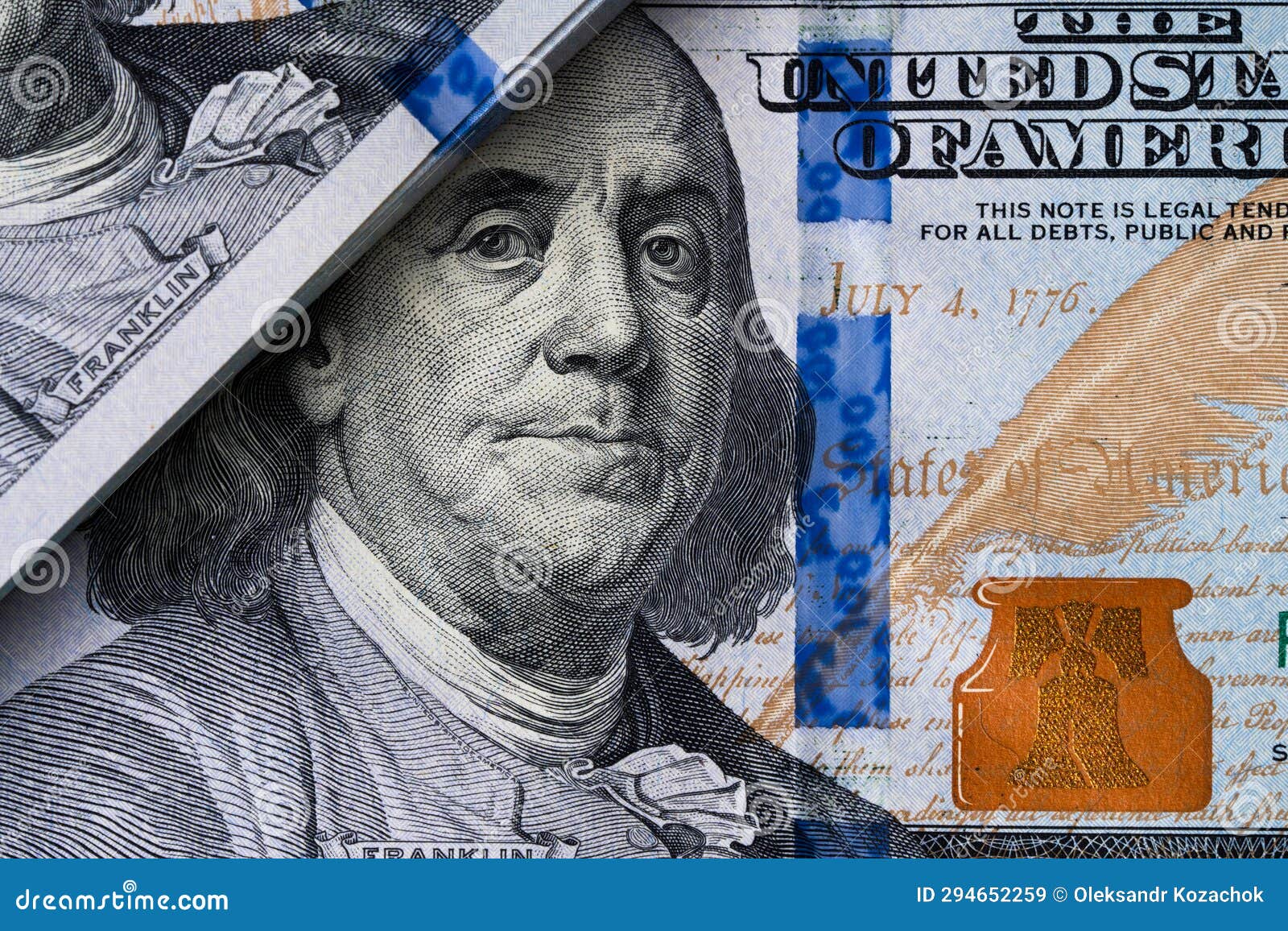 Closeup Portrait Benjamin Franklin on 100 Us Dollar Bill. Stock Image ...