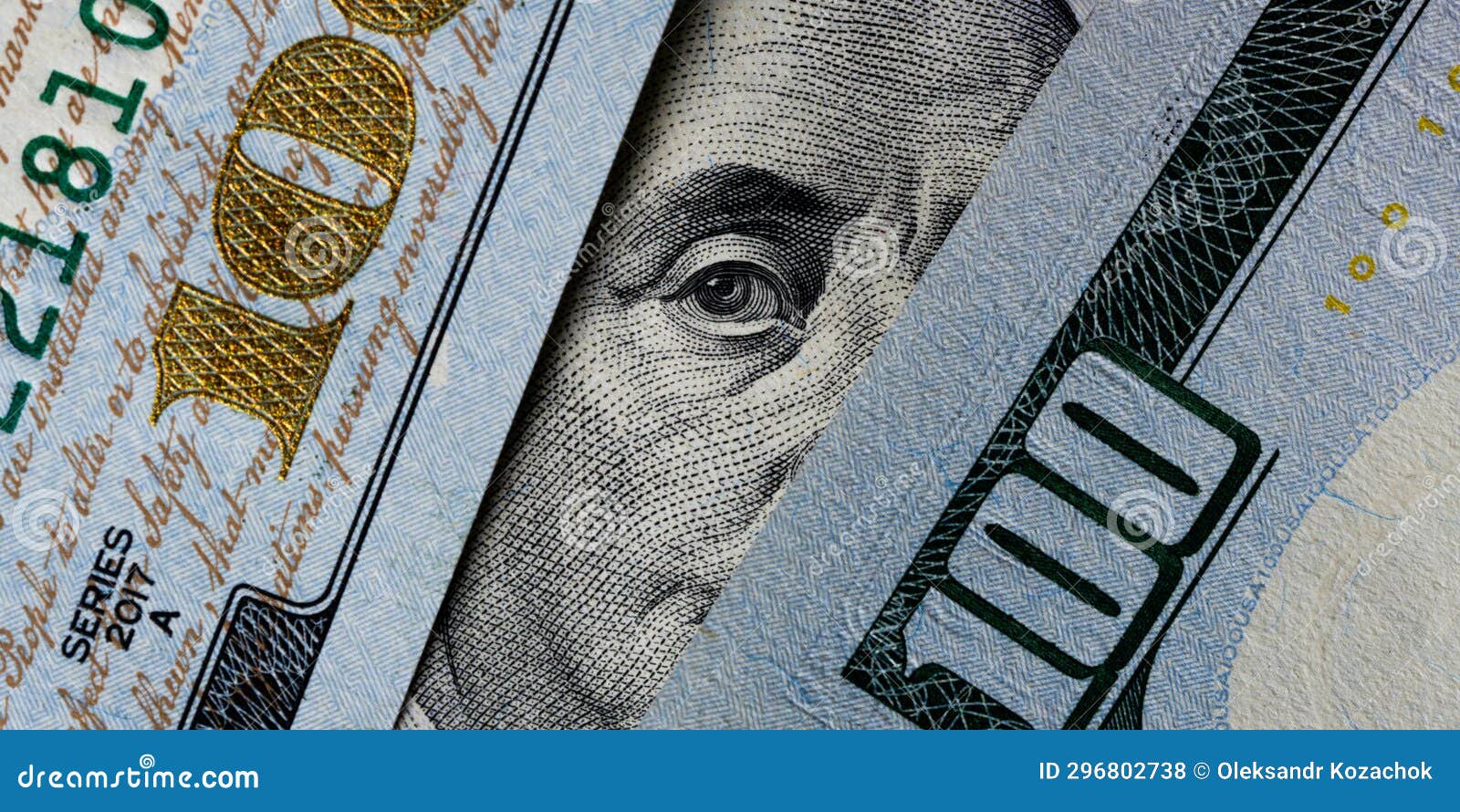 Closeup Portrait Benjamin Franklin On 100 Us Dollar Bill. Stock Photo ...