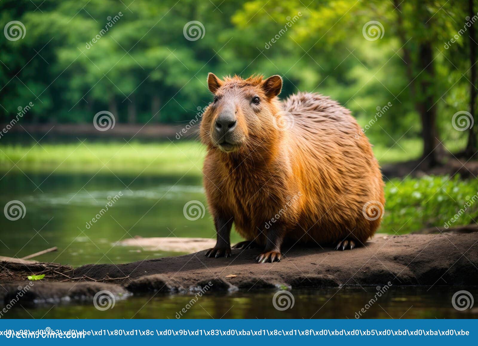 Closeup Portrait Brown Capybara Sitting by the Lake. Ai Generative ...
