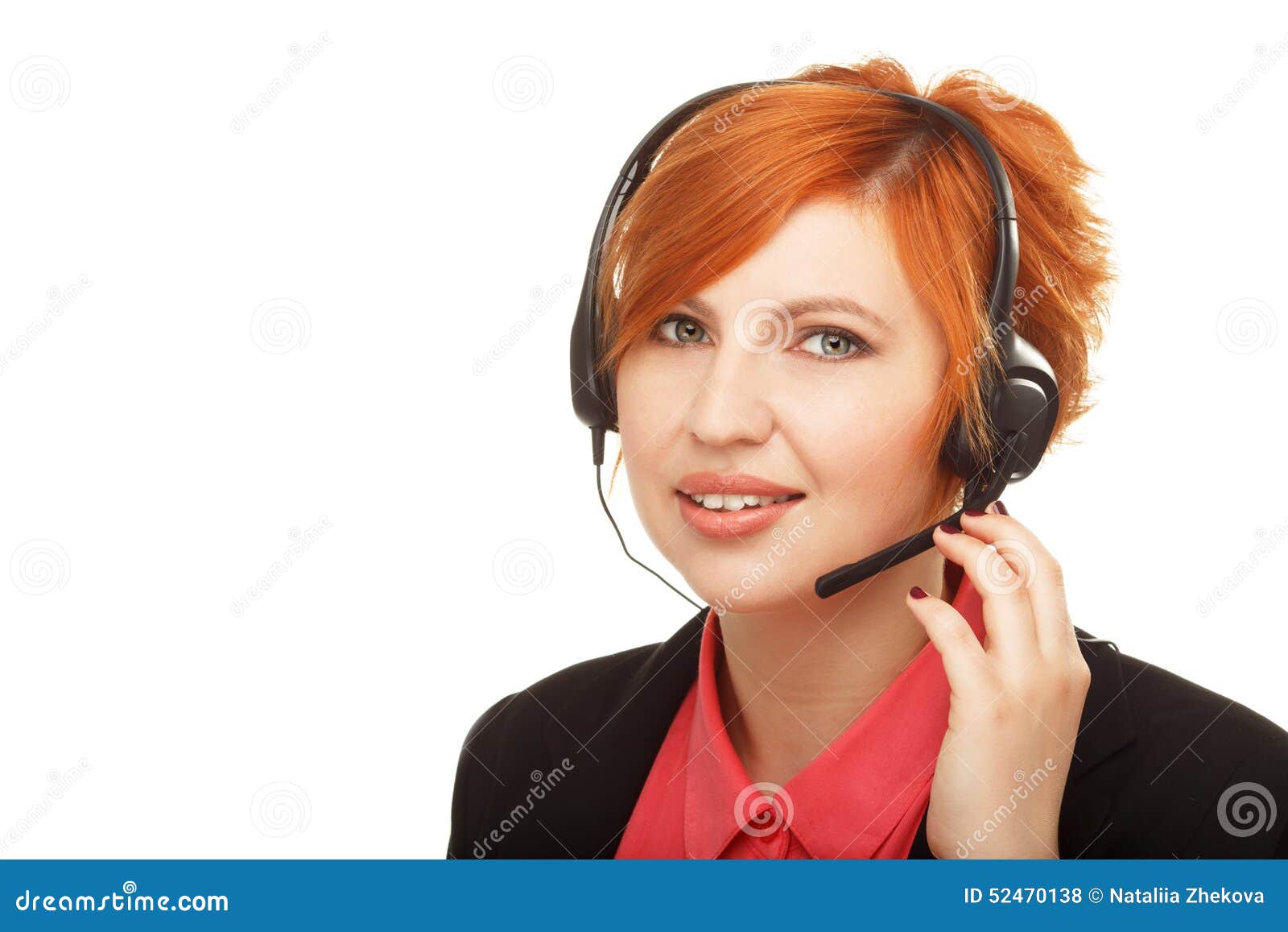 Closeup Portrait of Female Customer Service Representative Stock Photo ...