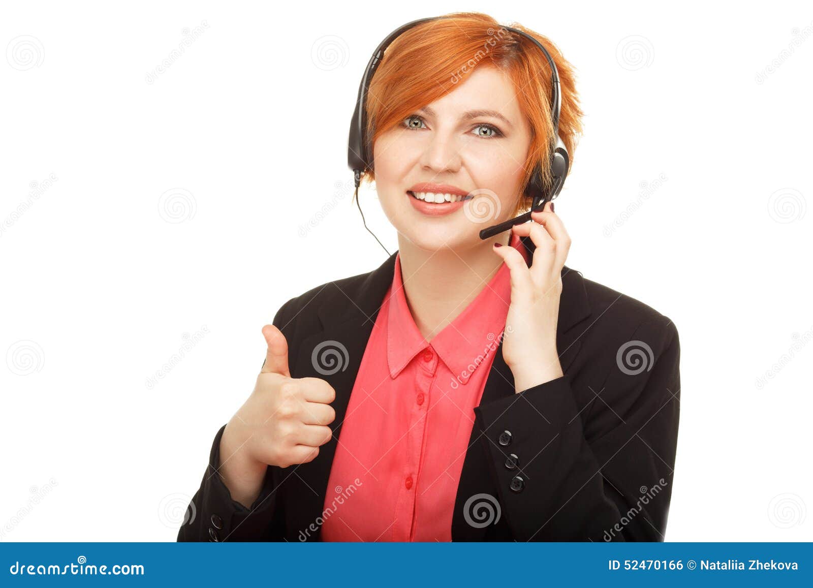 Closeup Portrait of Female Customer Service Representative Stock Photo ...