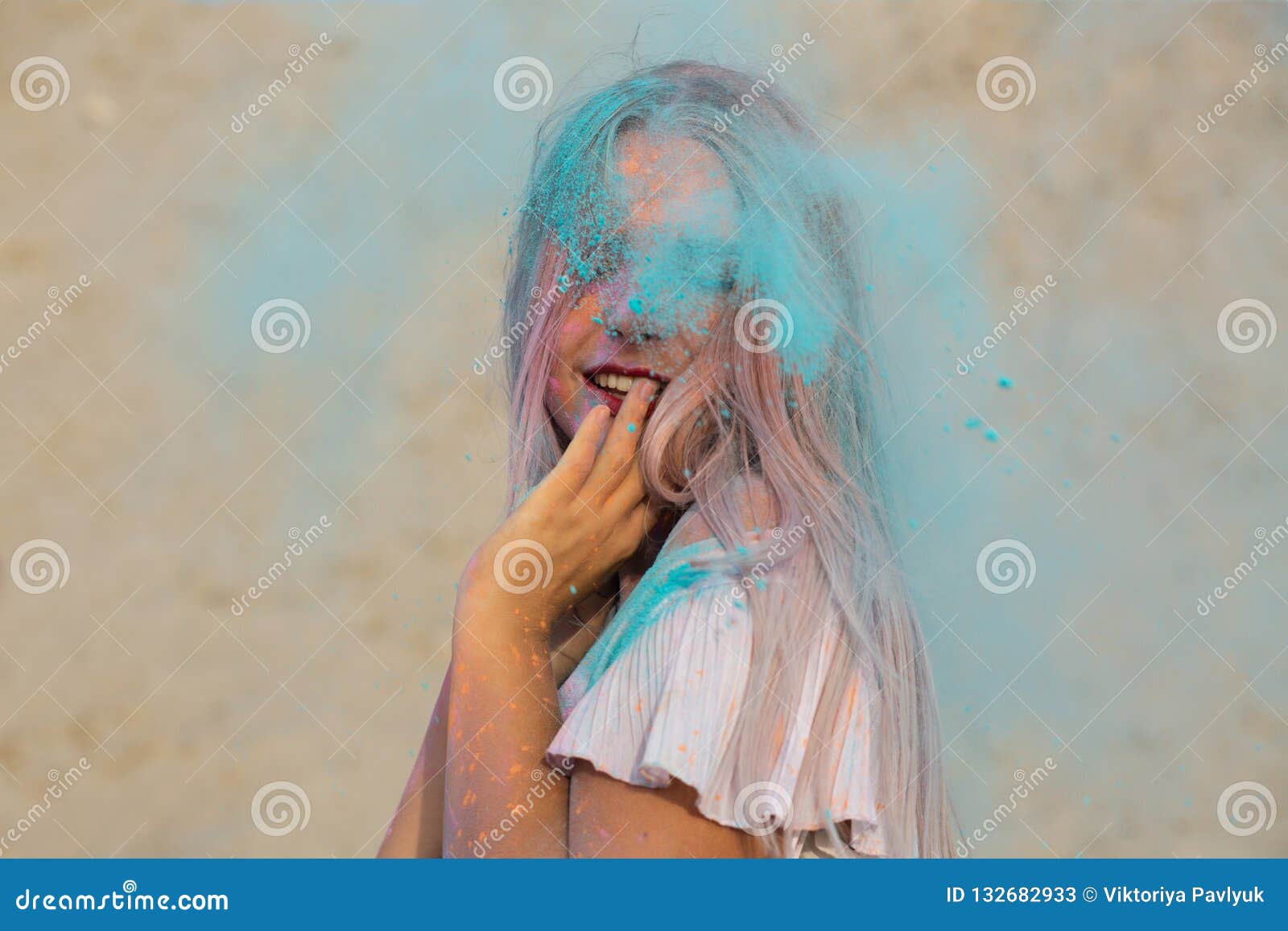 Closeup Portrait of Gorgeous Blonde Model Posing with Exploding Stock ...