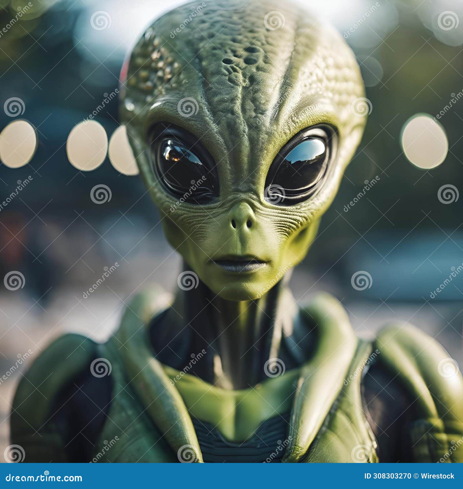 Closeup Portrait of a Green Alien, AI-generated. Stock Illustration ...