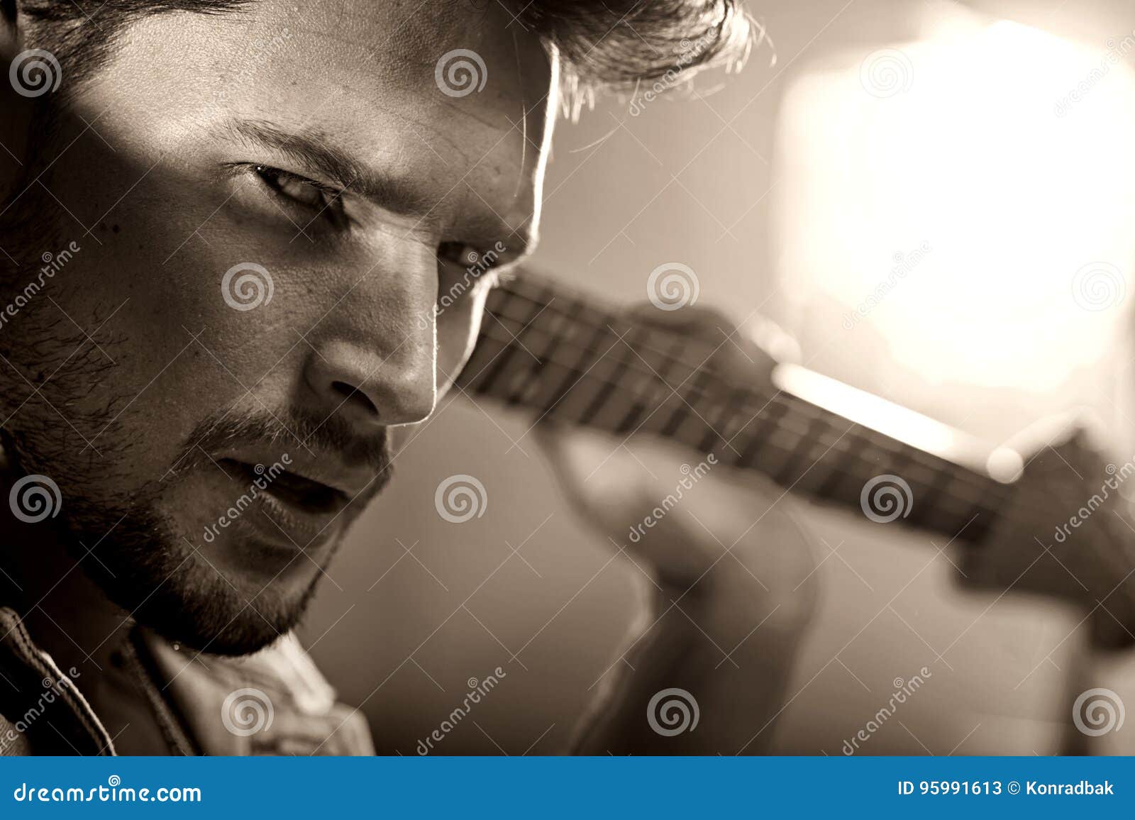 Closeup Portrait of a Handsome Musician Stock Image - Image of flash ...