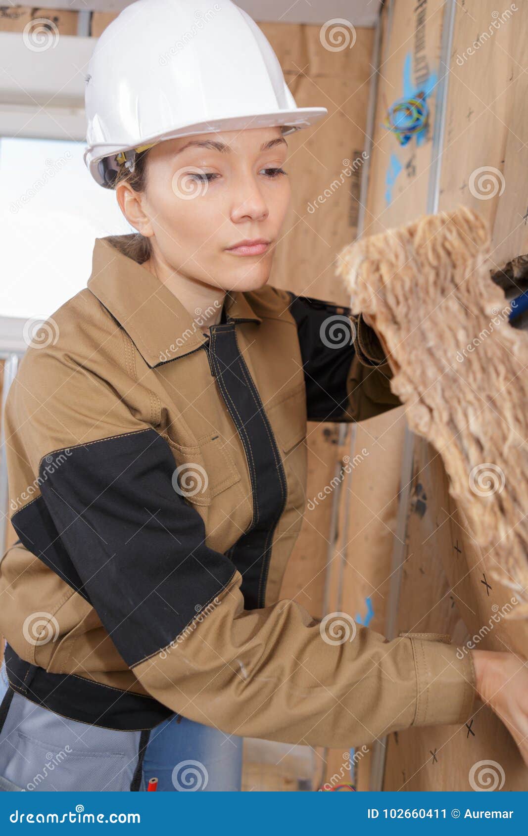 Closeup Portrait Happy Female Construction Worker at Site Stock Image ...