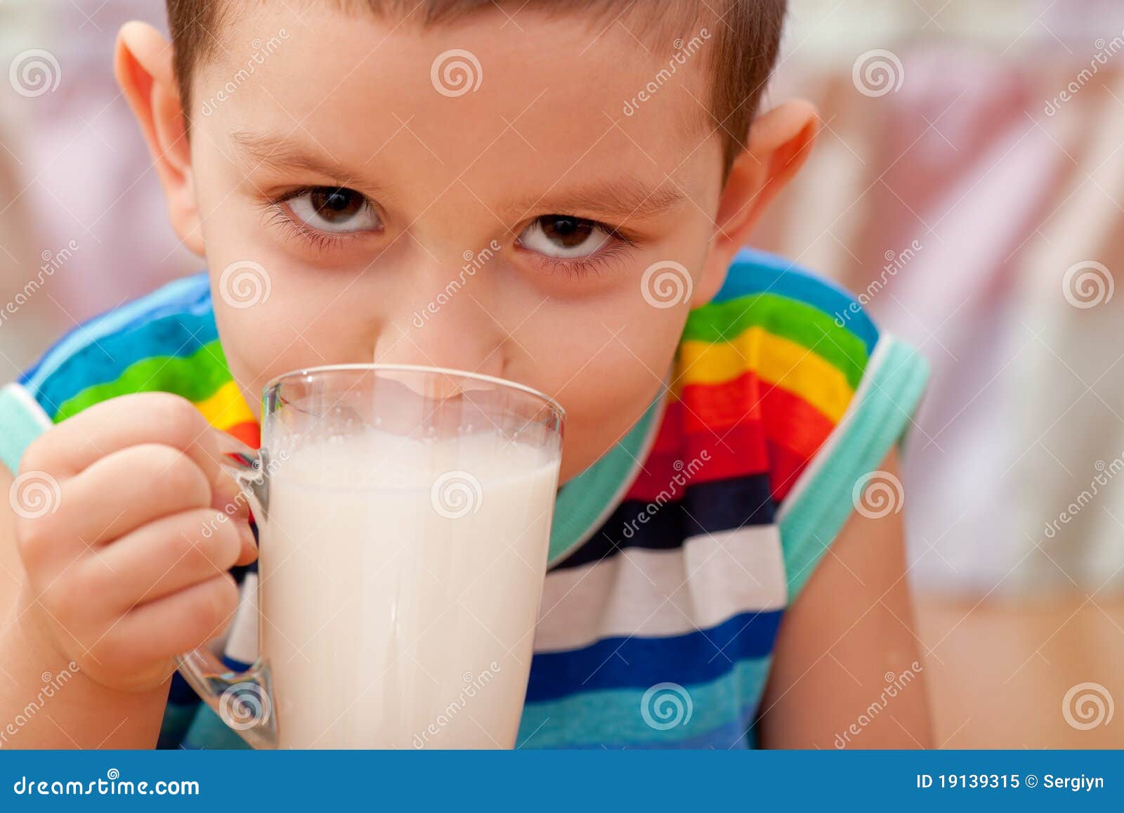 Closeup Portrait of a Little Boy Drinking Milk Stock Image - Image of ...