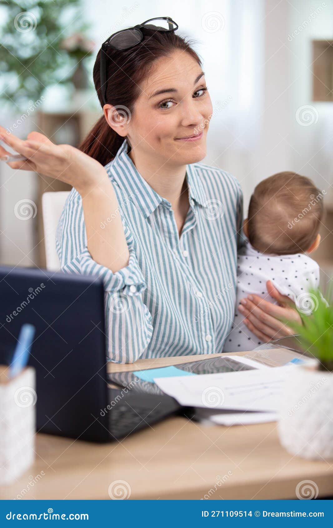 Closeup Portrait Little Boy with Working Mum Stock Photo - Image of ...