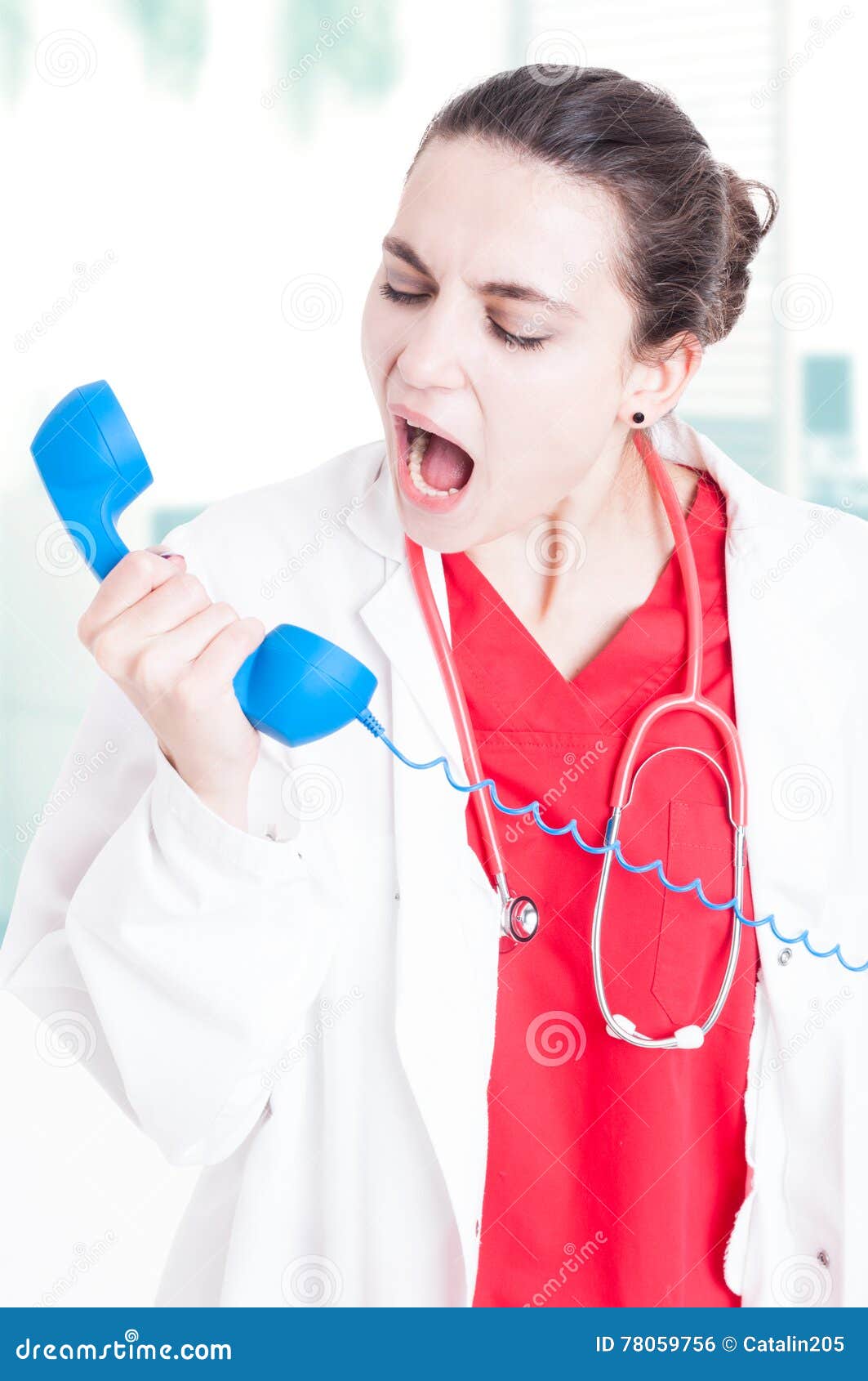 Closeup Portrait of Medic Yelling on Receiver Stock Photo - Image of ...