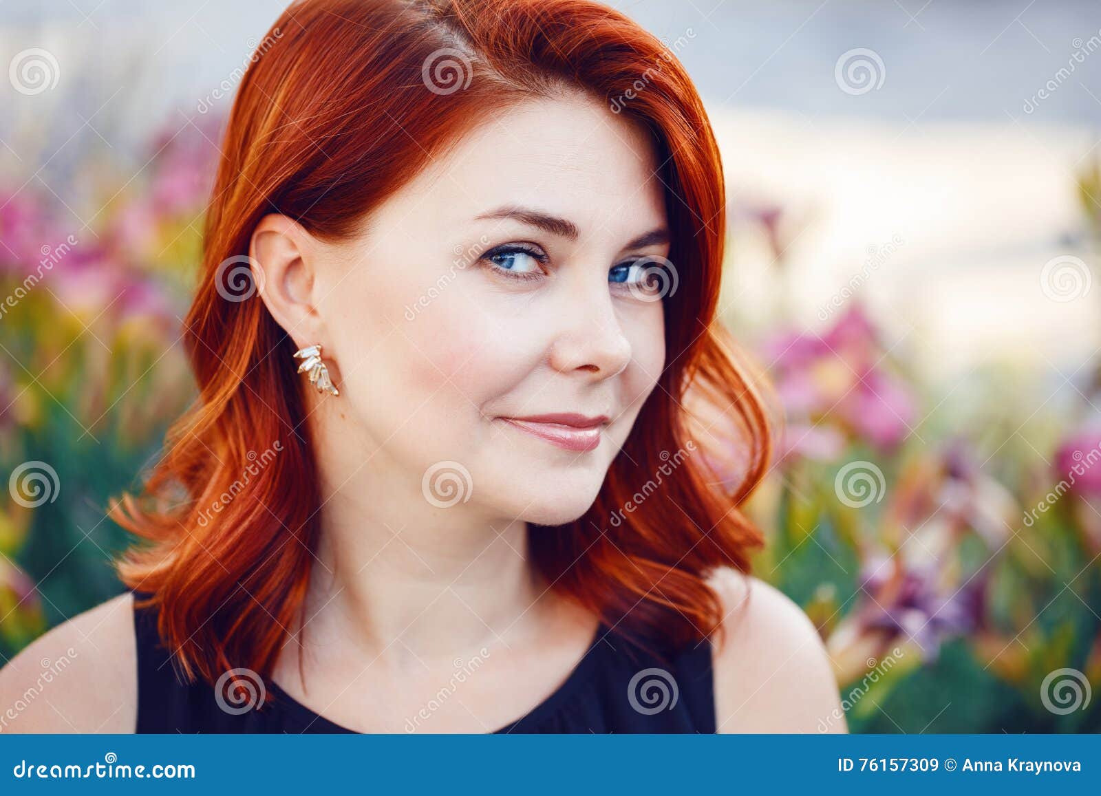 Closeup Portrait Of Middle Aged White Caucasian Woman With Waved Curly