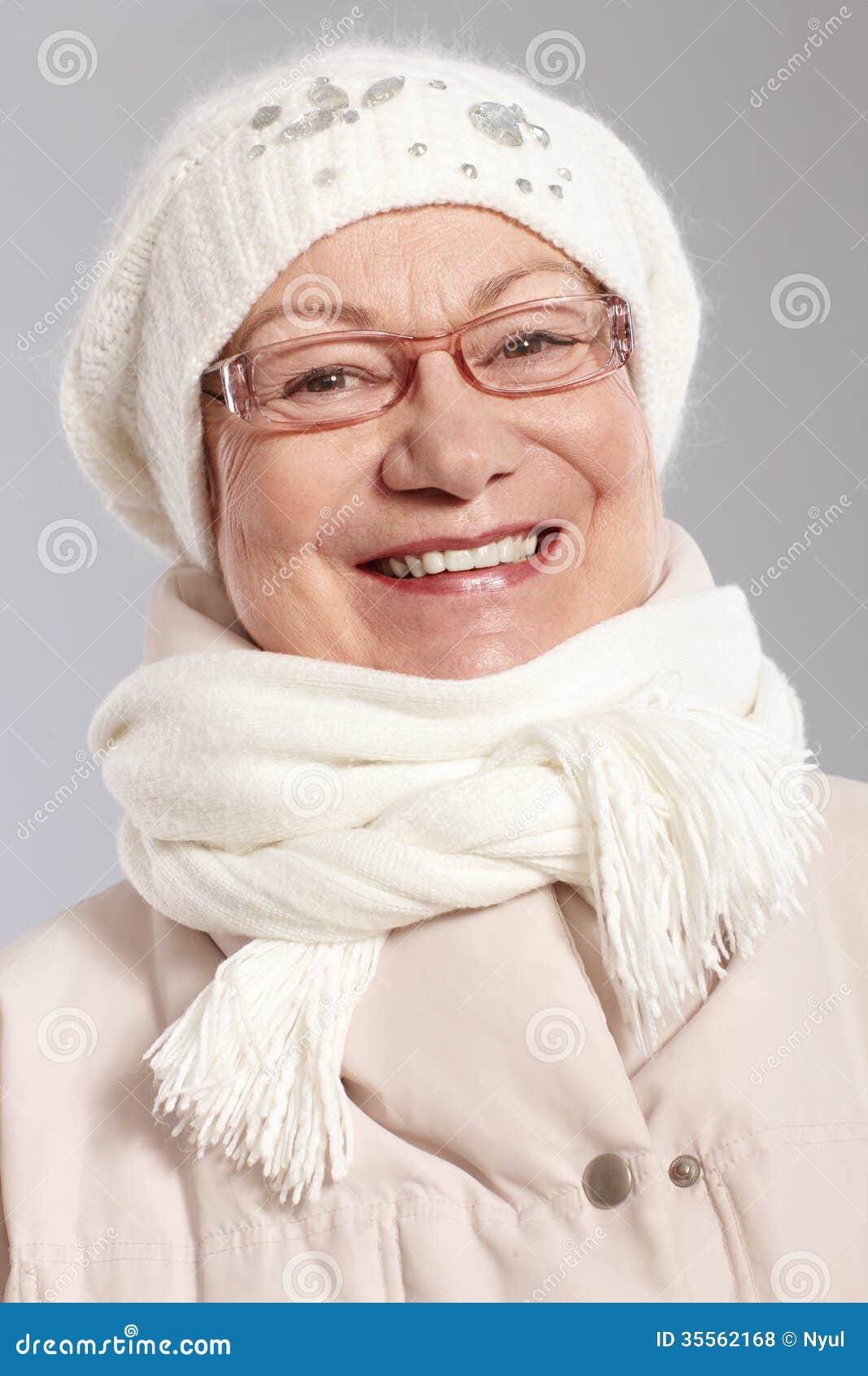 Closeup Portrait of Old Lady at Winter Stock Photo - Image of blue ...