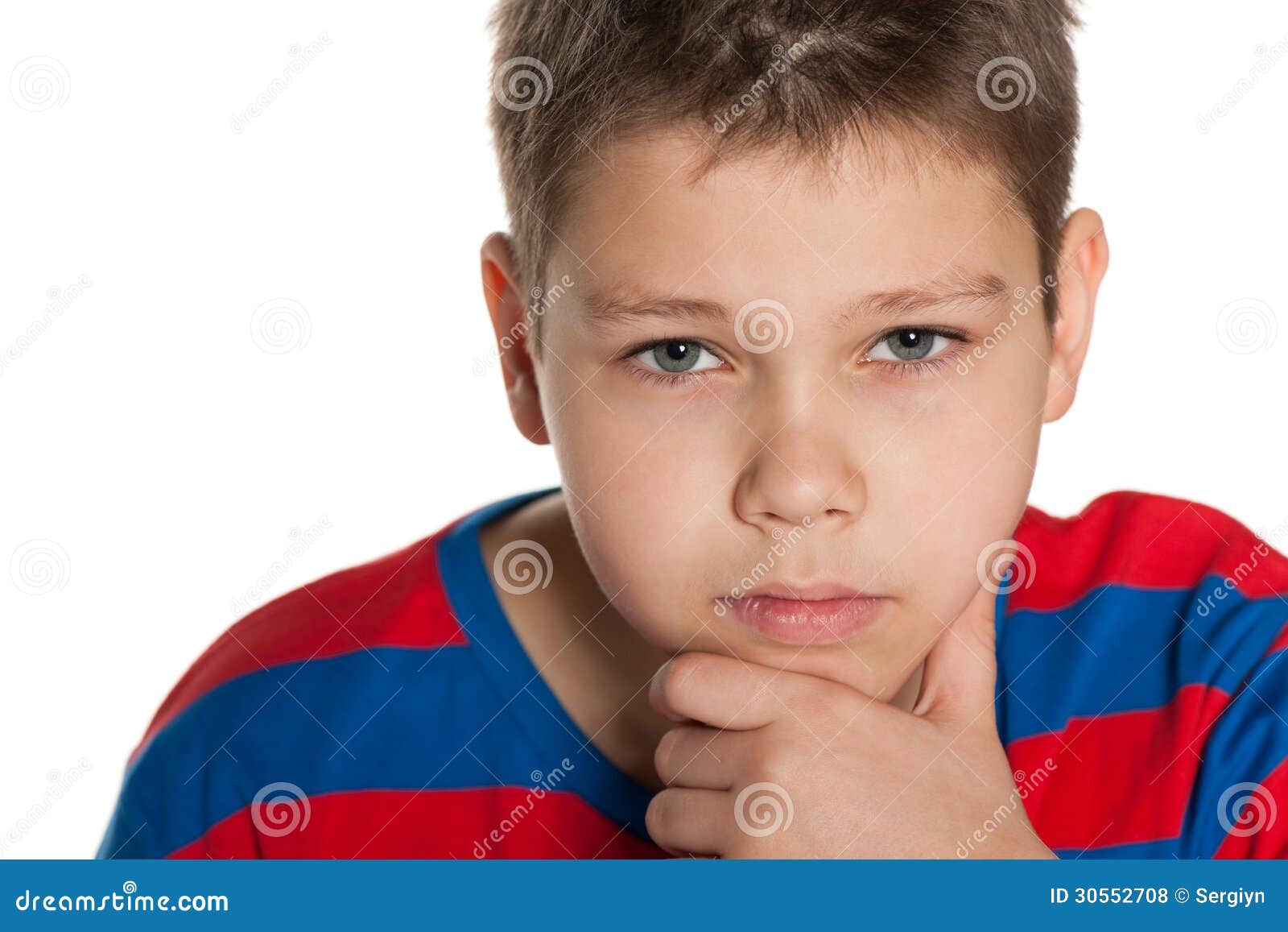 Closeup Portrait of a Pensive Young Boy Stock Photo - Image of children ...