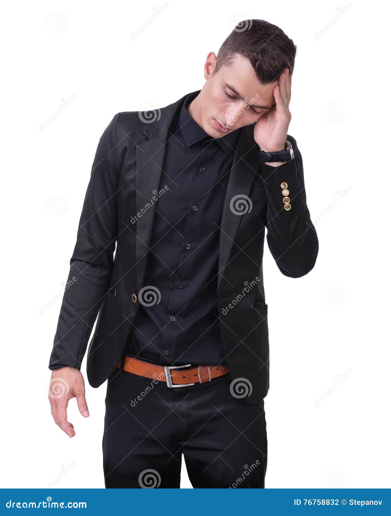 Closeup Portrait of Sad and Depressed Man Isolated on White Stock Photo ...