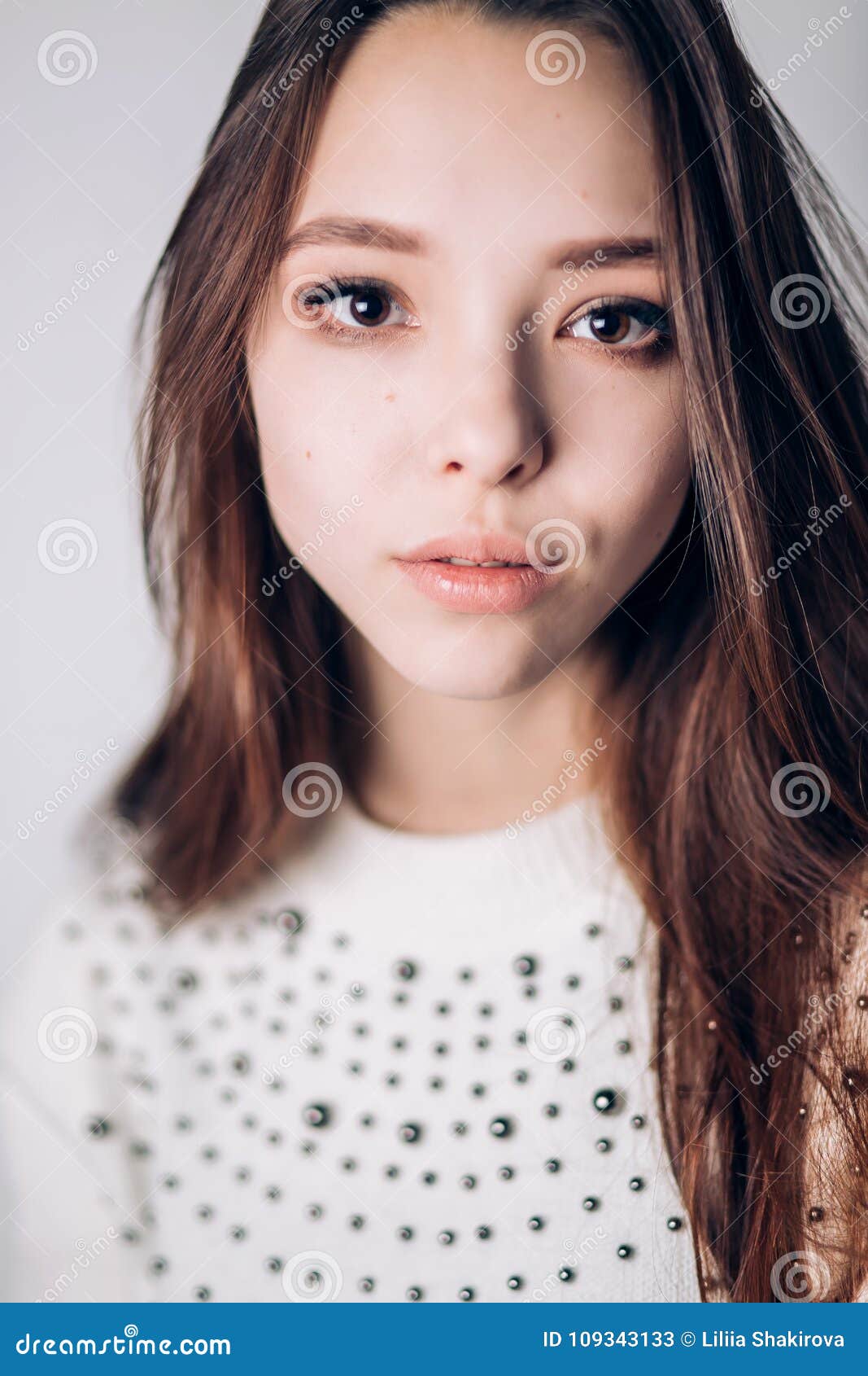 Portrait of Sensitive Young Woman Looking at the Camera. Stock Image ...