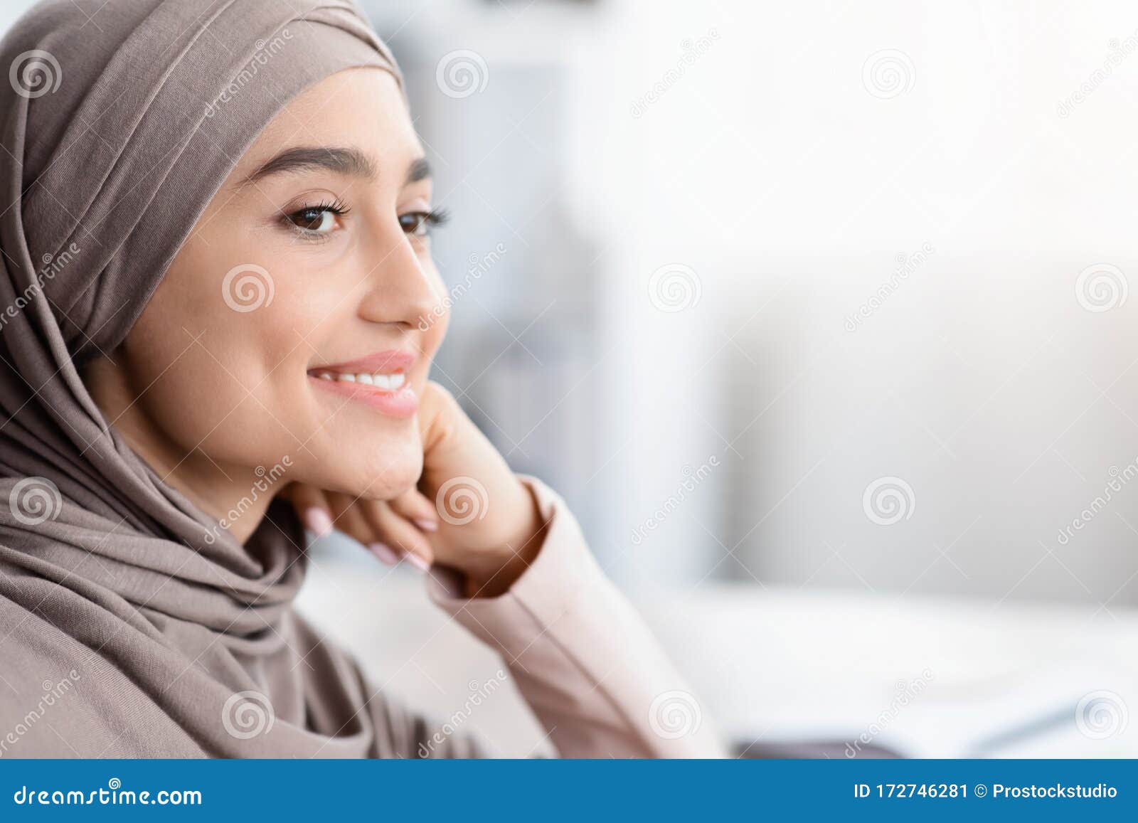 Closeup Portrait of Smiling Arabic Woman in Hijab Looking Away Stock ... Closeup Portrait of Smiling Arabic Woman in Hijab Looking Away Stock ...