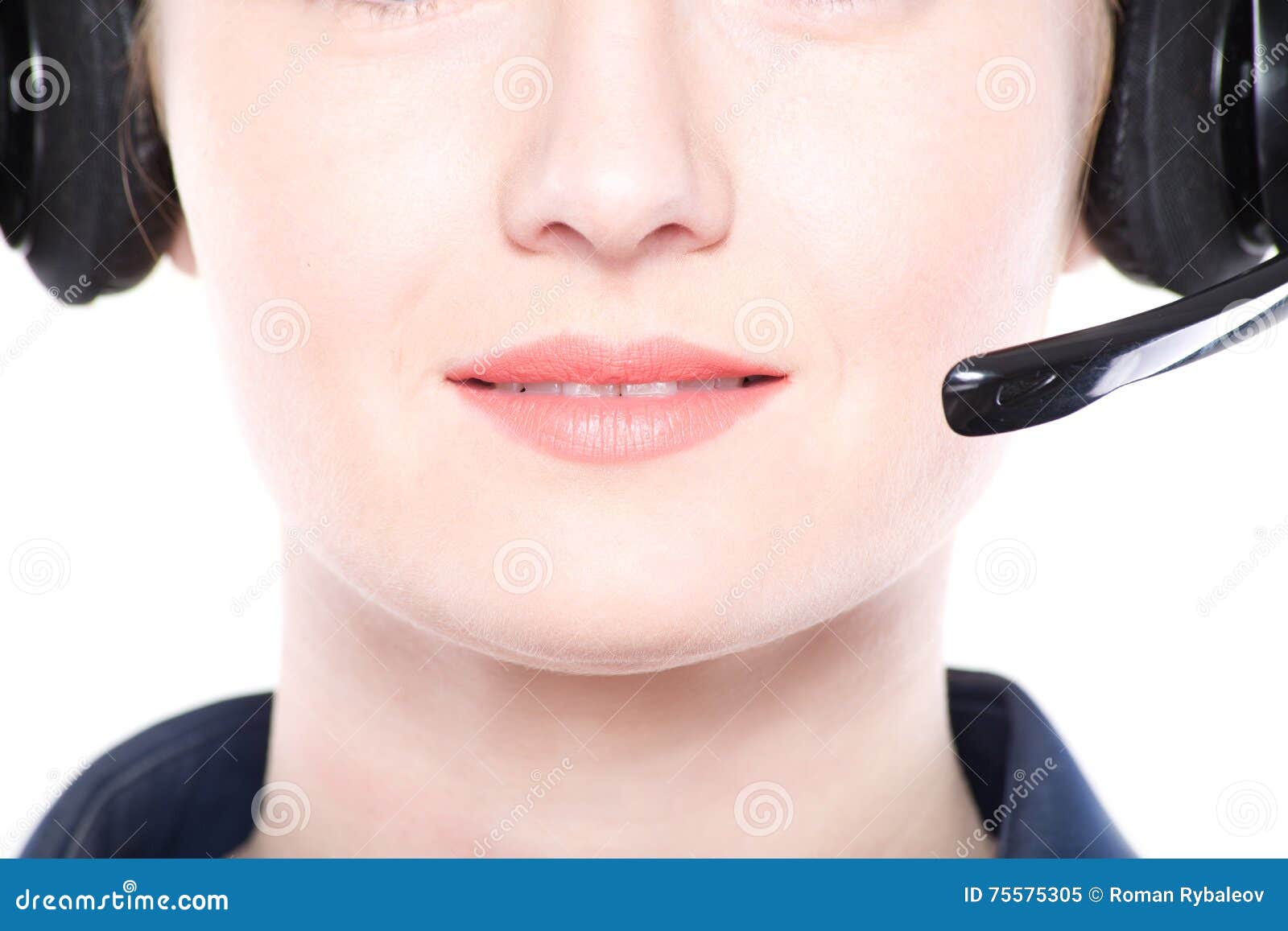 Closeup Portrait of Smiling Support Phone Operator in Headset Stock ...