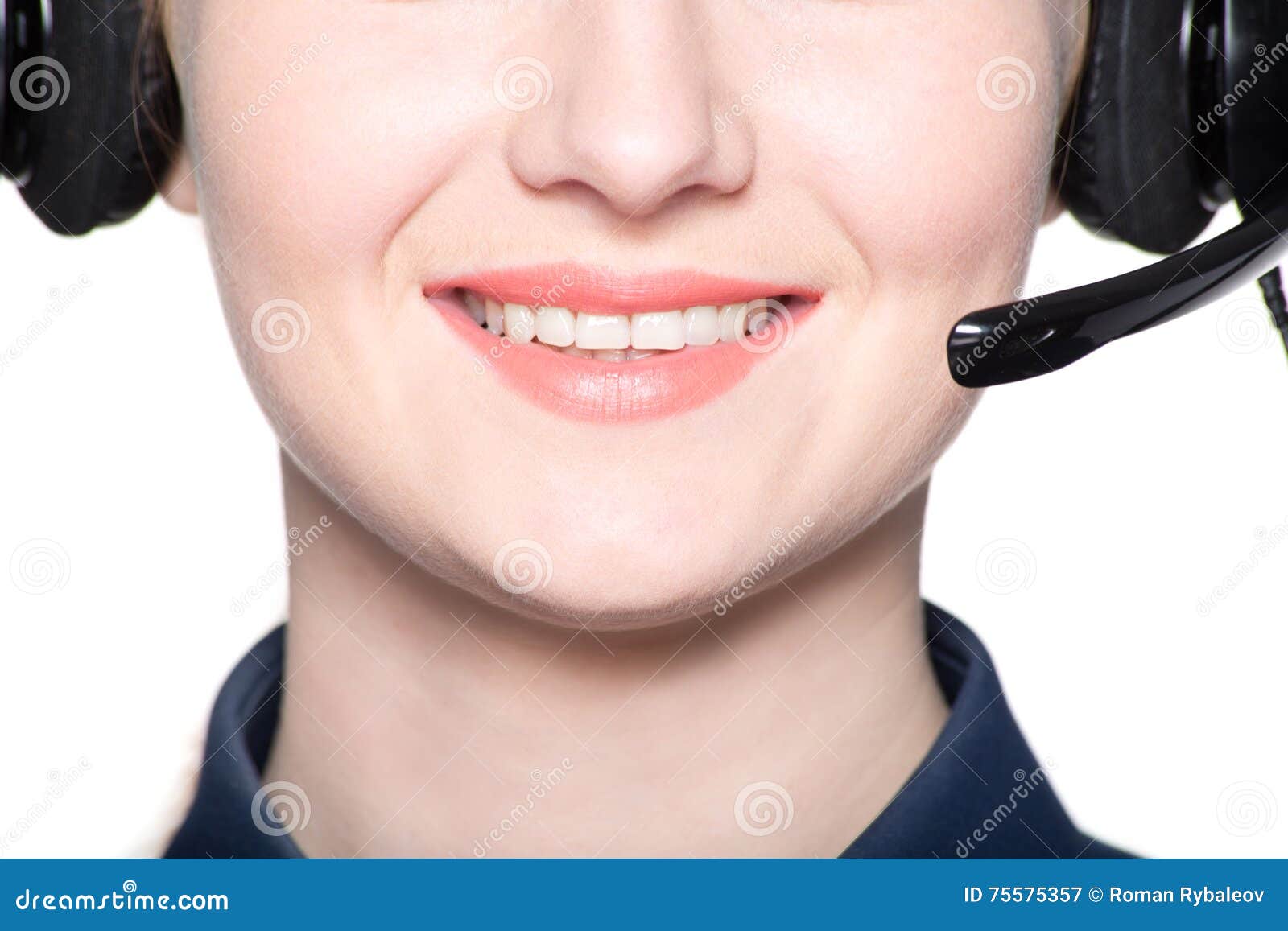 Closeup Portrait of Smiling Support Phone Operator in Headset Stock ...