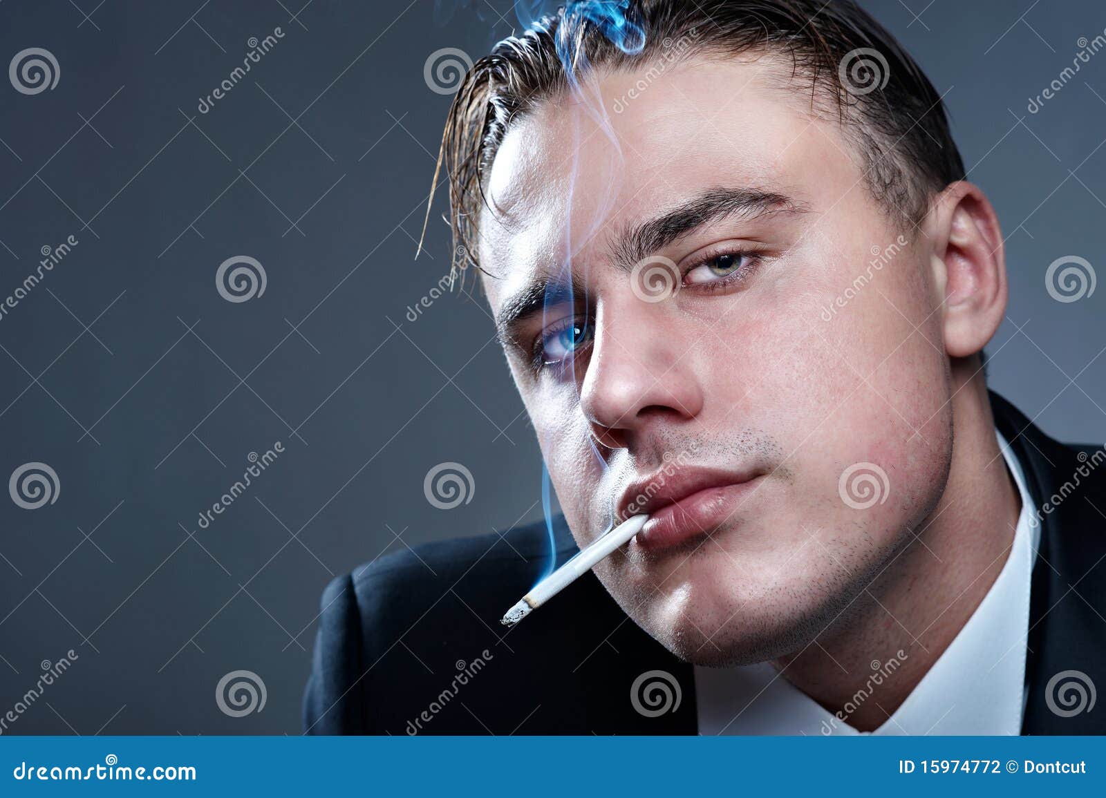 Closeup Portrait of Smoking Man Stock Photo - Image of elegance, male ...