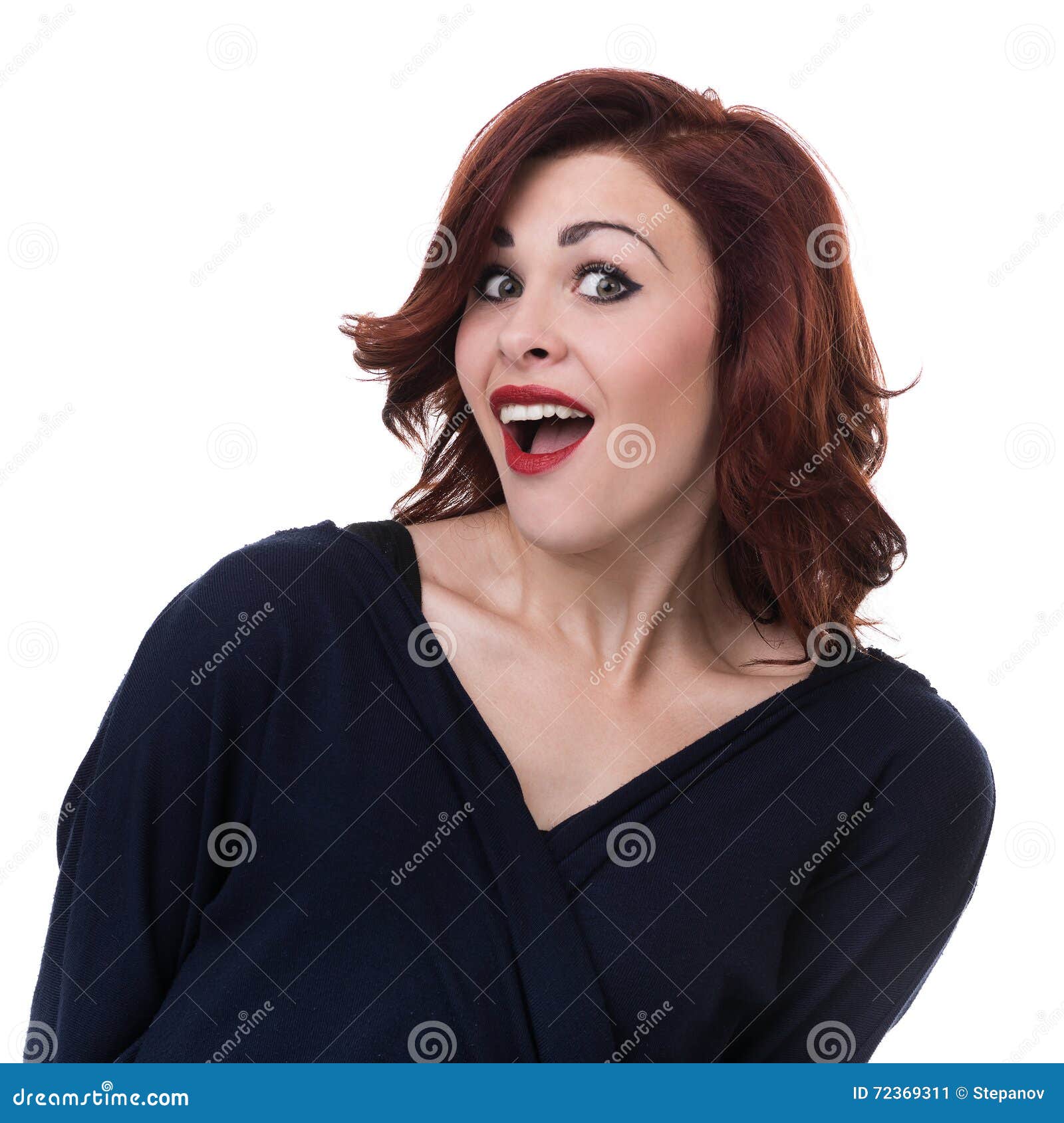 Closeup Portrait of Surprised Young Lady Isolated on White with ...