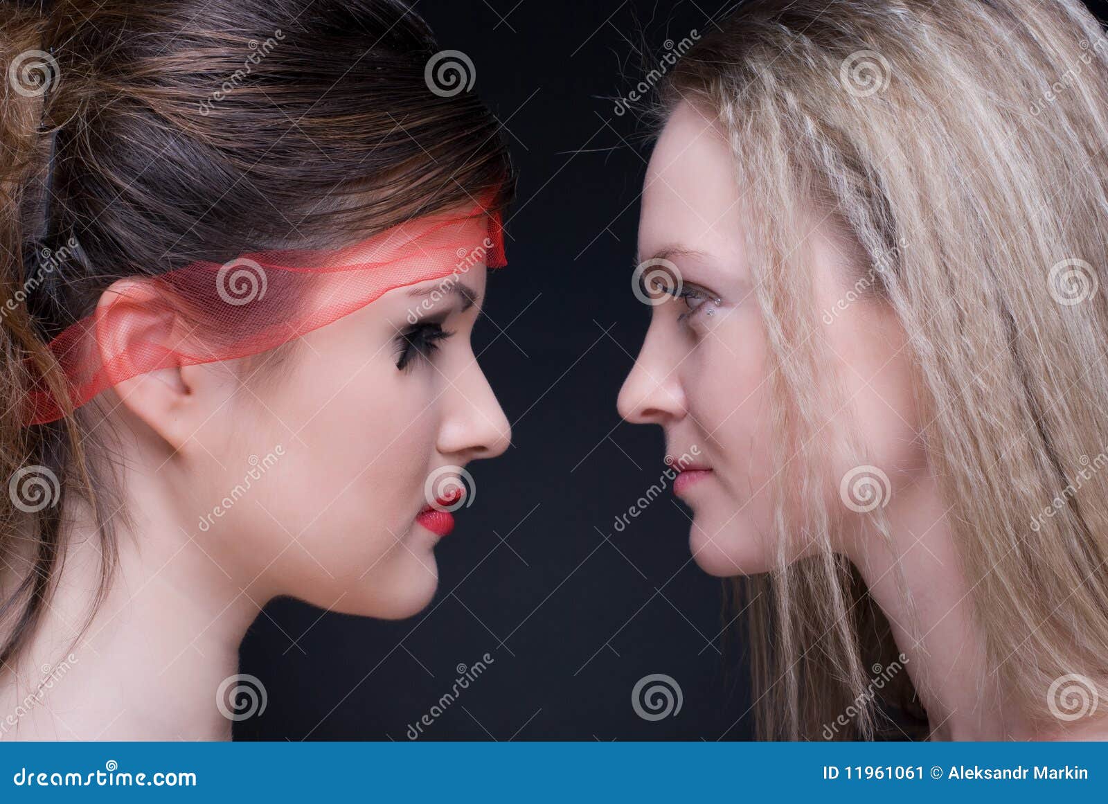 Closeup Portrait of Two Girls: Good & Evil Stock Image - Image of ...