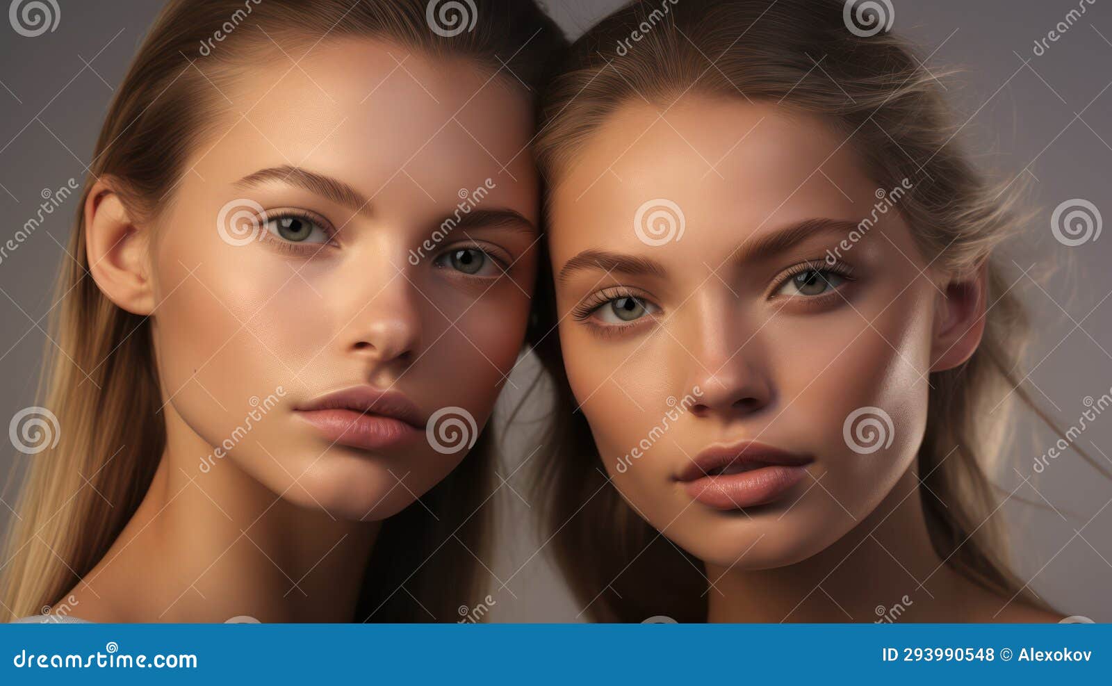 Closeup Portrait of Two Young Female Models AI Generated Stock ...