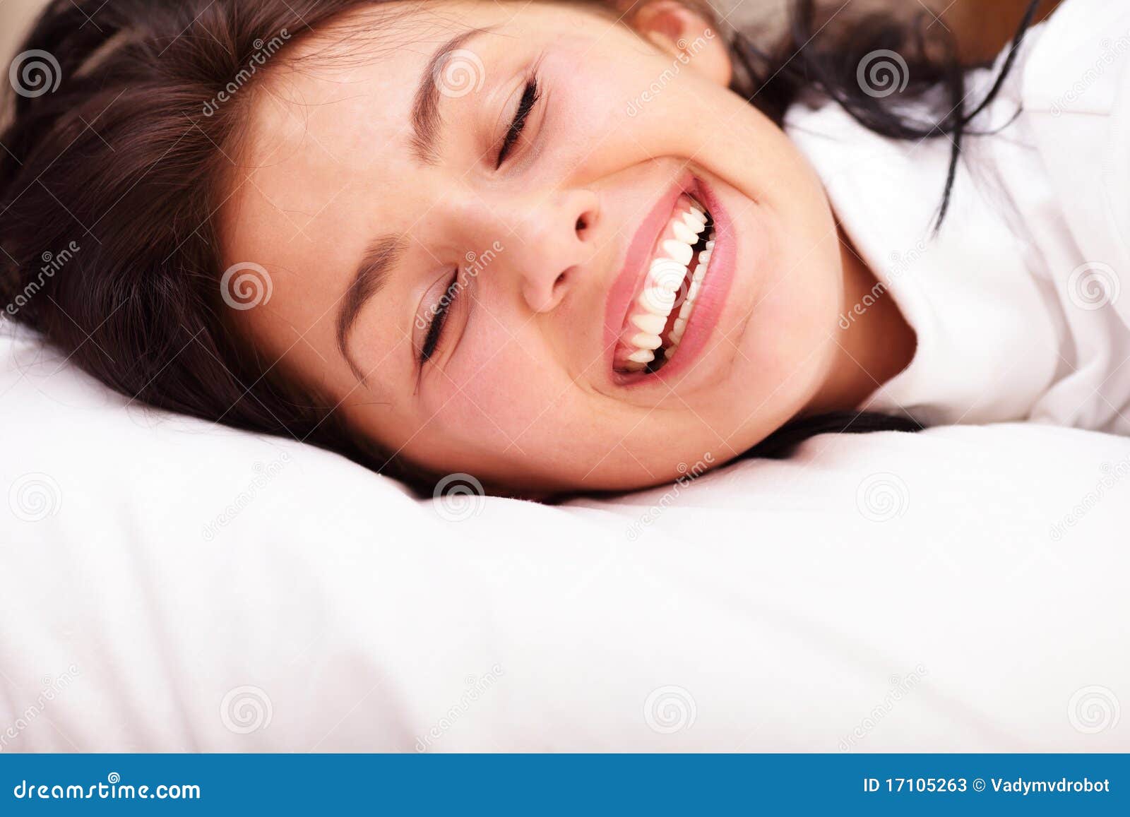 Closeup Portrait of a Woman in Bed Stock Image - Image of closeup ...