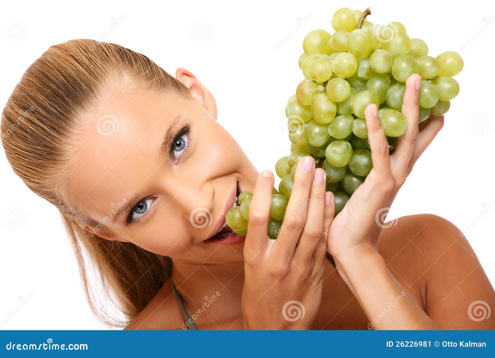 Closeup Portrait of a Woman Bites in Grape Stock Image - Image of ...