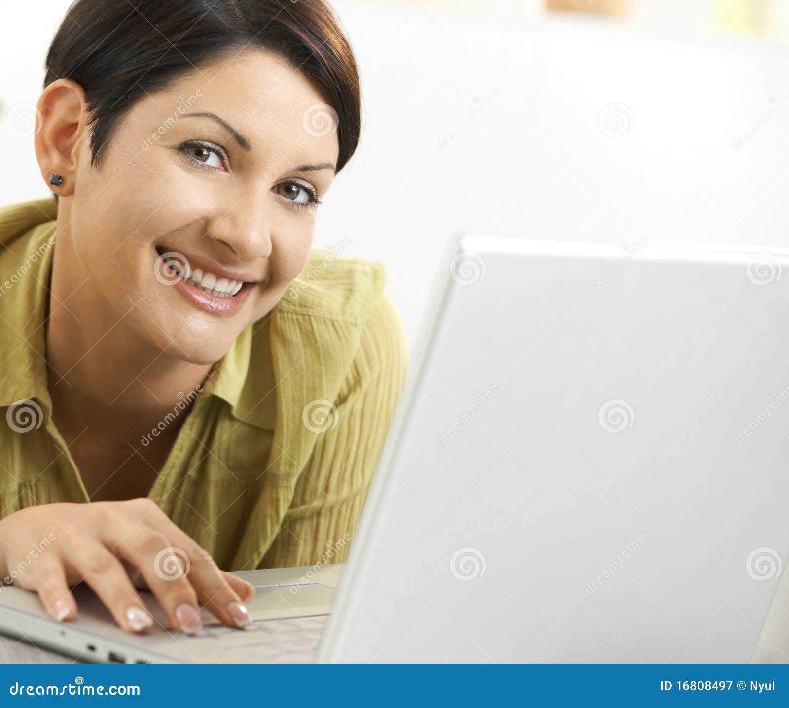 Closeup Portrait of Woman Using Laptop Stock Image - Image of clothing ...
