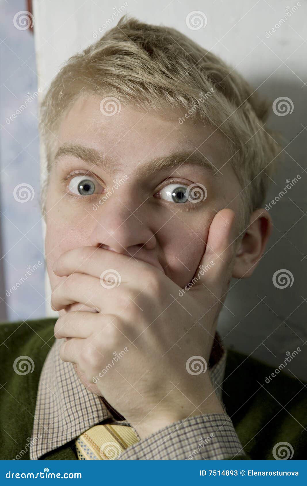 Closeup Portrait of Young Astonished Man Stock Image - Image of mouth ...