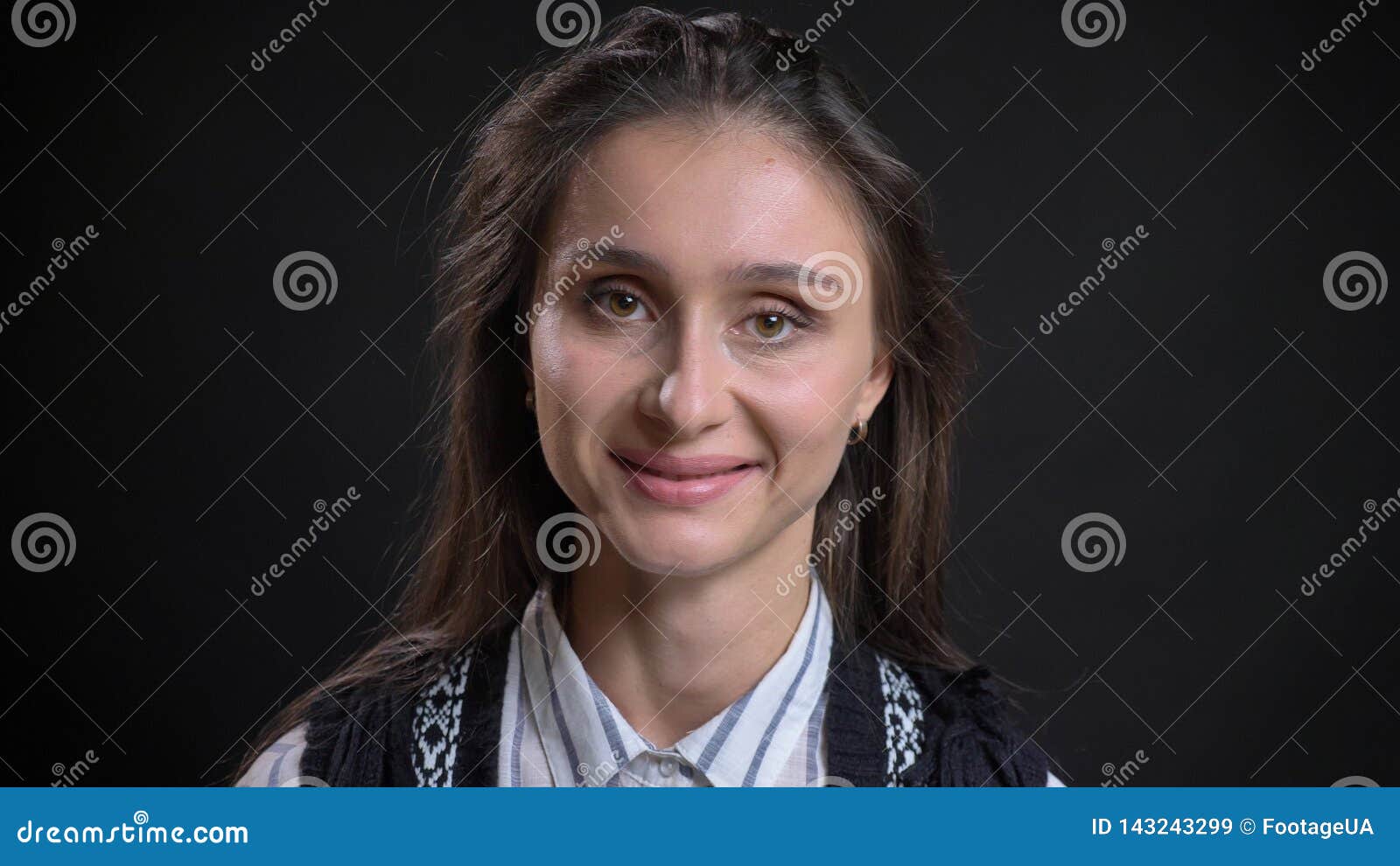 Closeup Portrait Of Young Cute Caucasian Female With Brunette Hair