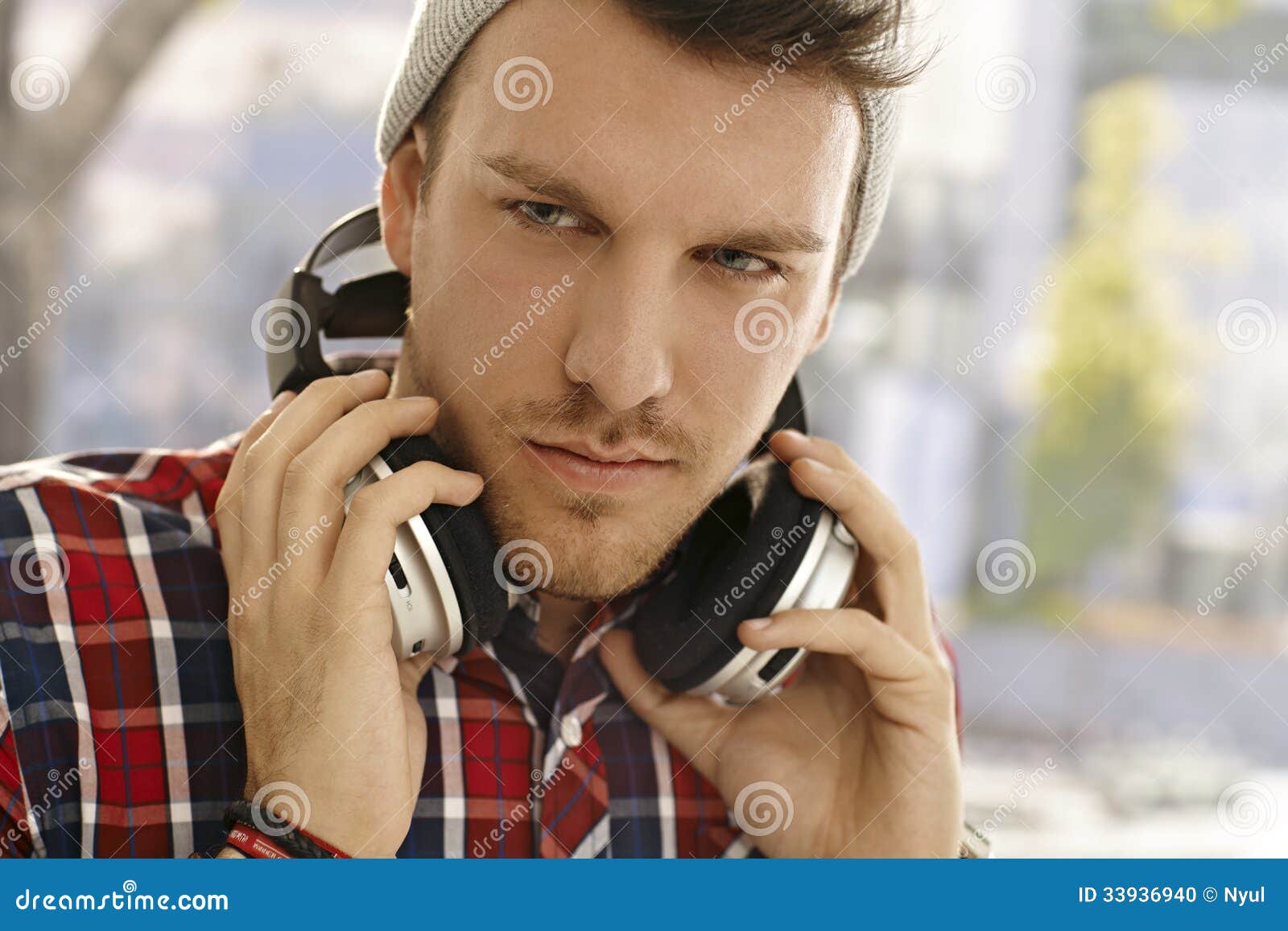 Closeup Portrait of Young Guy with Headphones Stock Photo - Image of ...