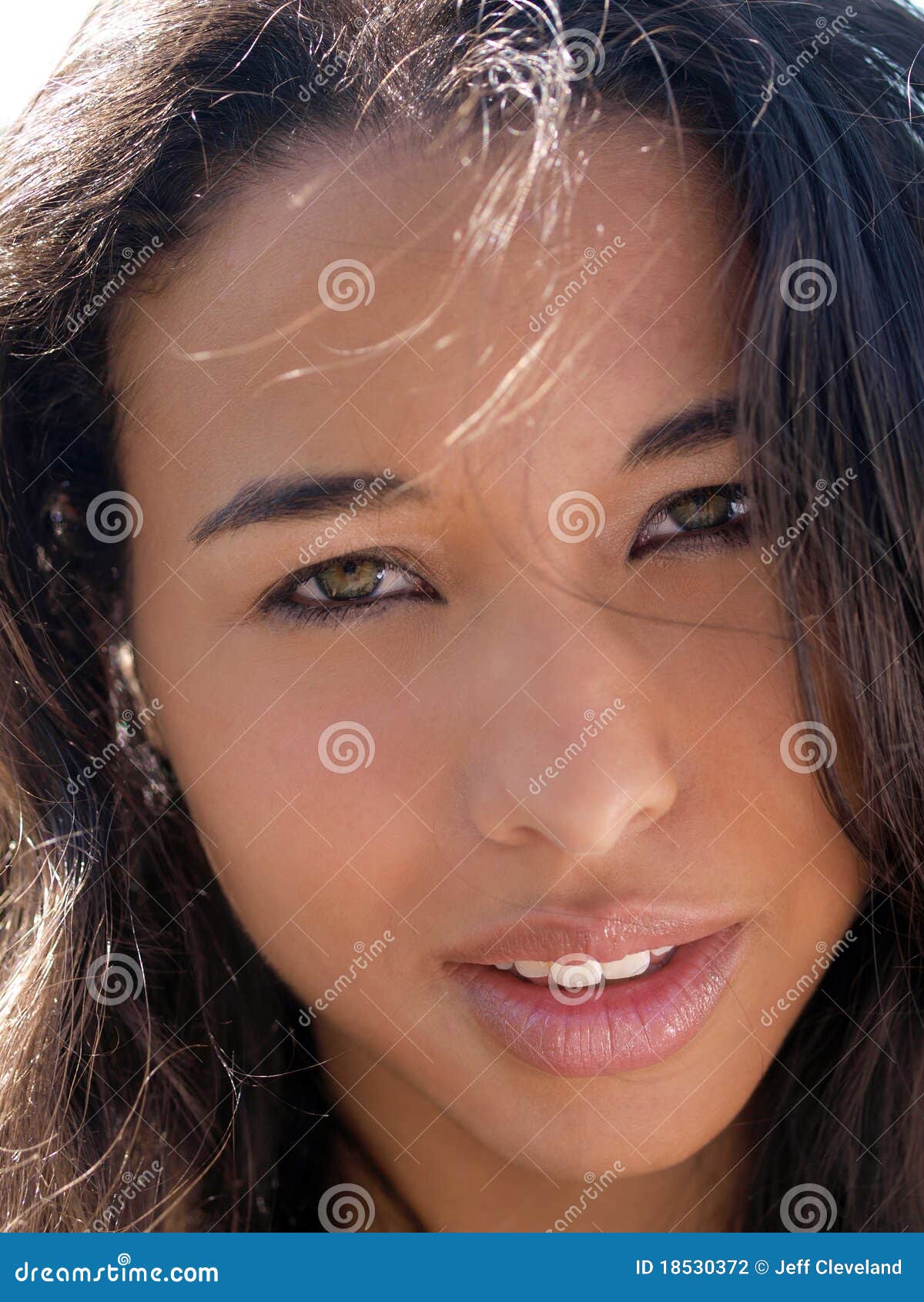 Closeup Portrait of Young Mixed Woman Outdoors Stock Photo - Image of ...