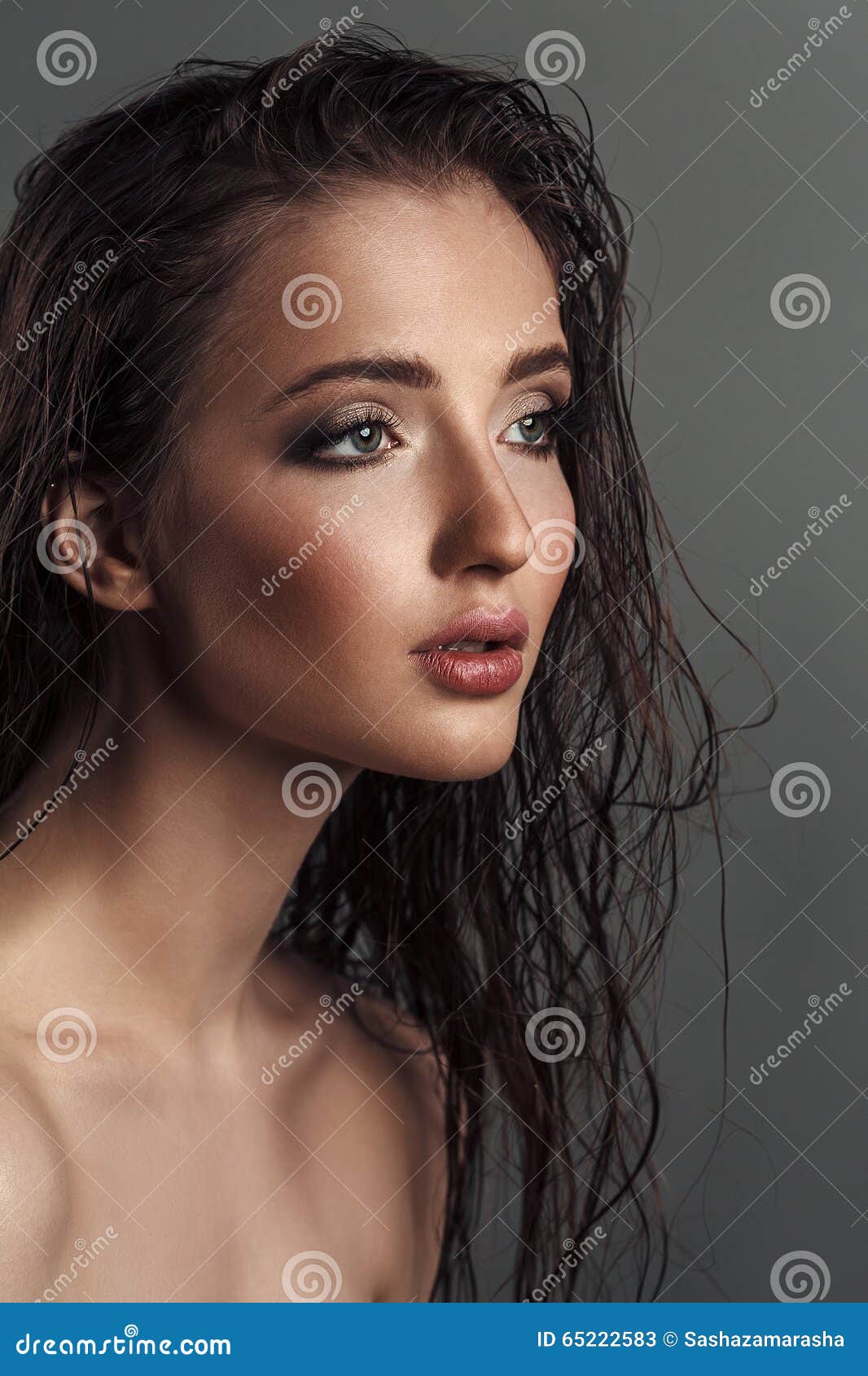 Closeup Portrait Of Young Sensual Woman With Wet Hair Stock Image