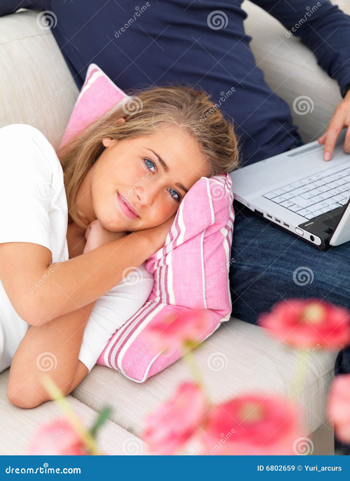 Closeup Portrait of a Young Woman Lying on Man Stock Image - Image of ...
