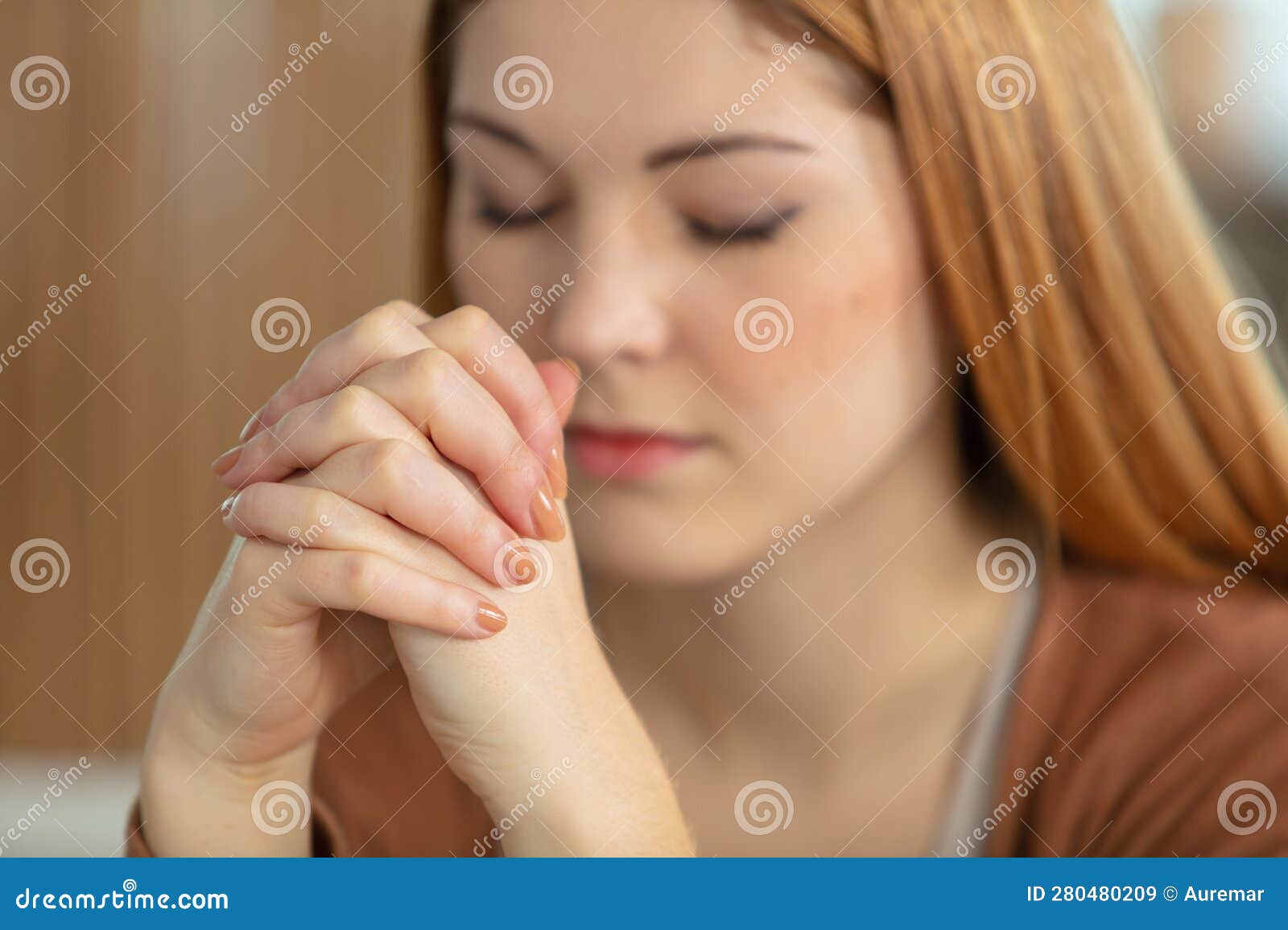Closeup Portrait Young Woman Praying Stock Image - Image of pretty ...