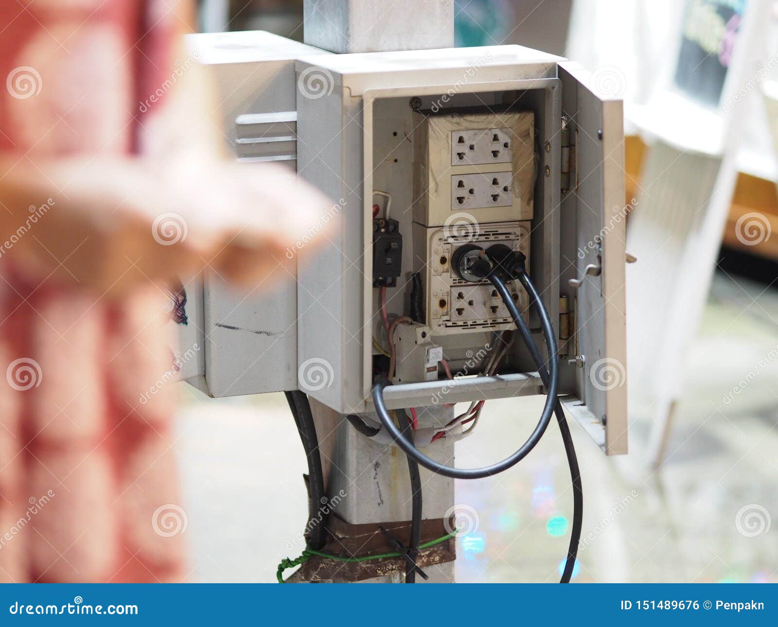 Power plug in steel box stock photo. Image of power - 151489676